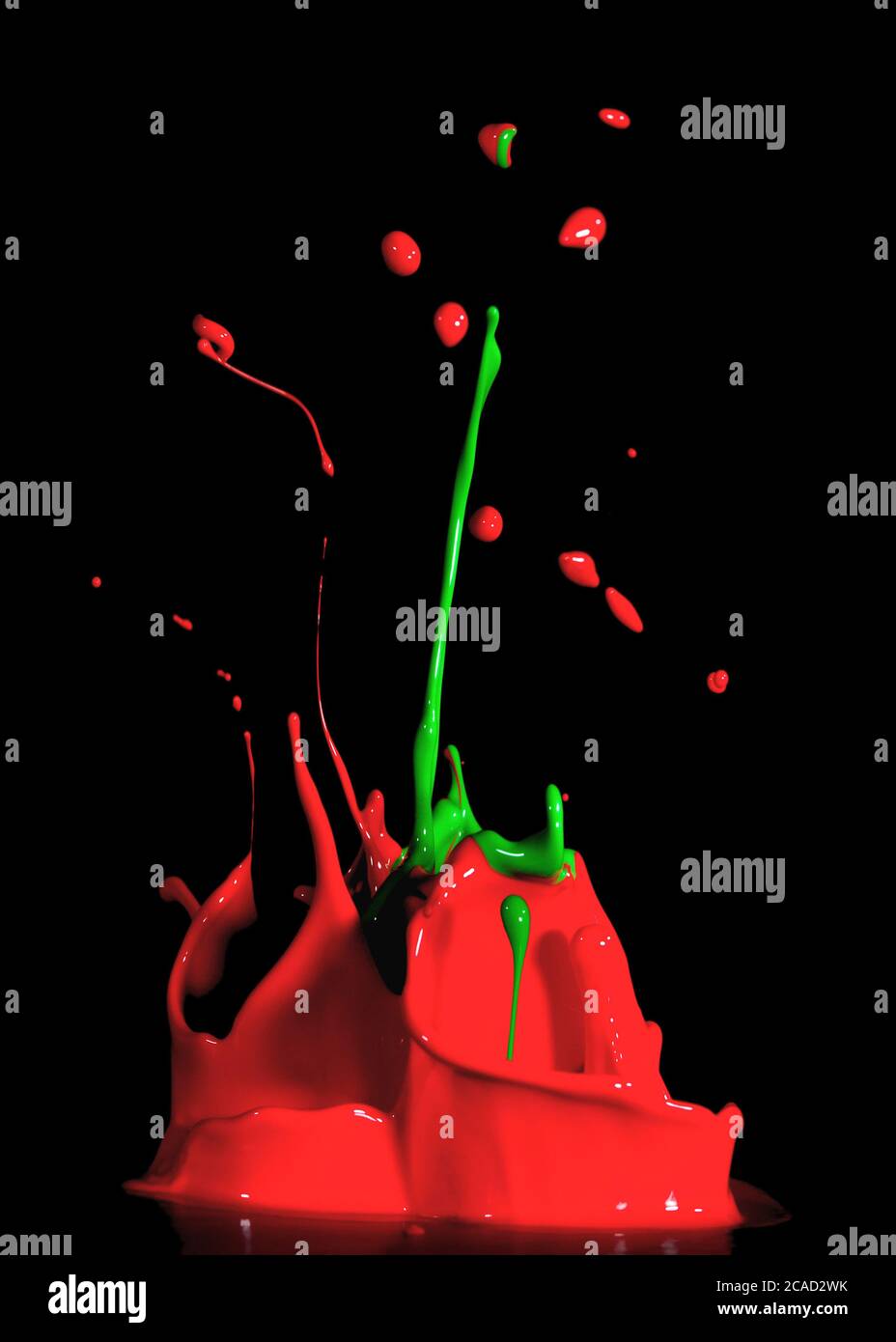 Explosion of multicolored paint caused by sound, on black background ...