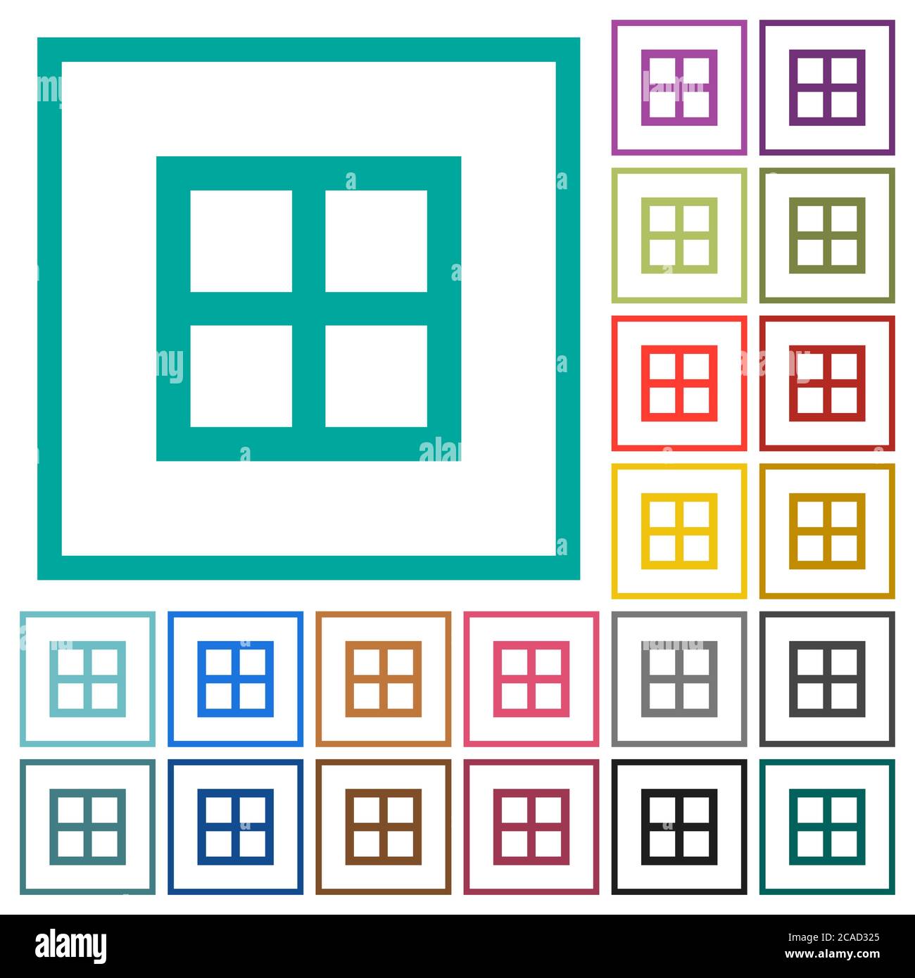 All borders flat color icons with quadrant frames on white background ...