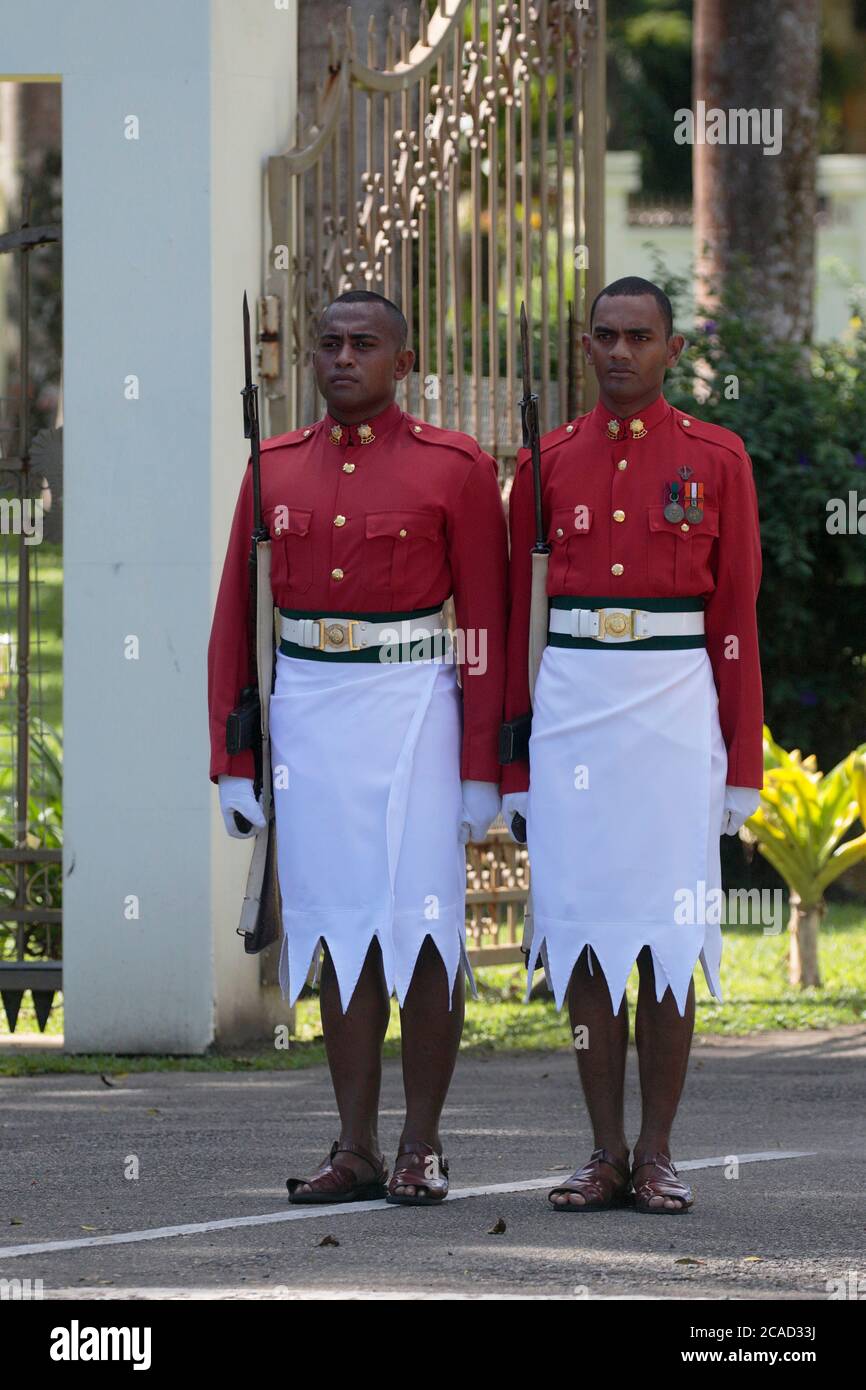 Fiji Military Guardsmen, outside Government house, Suva, Fiji 27th May ...