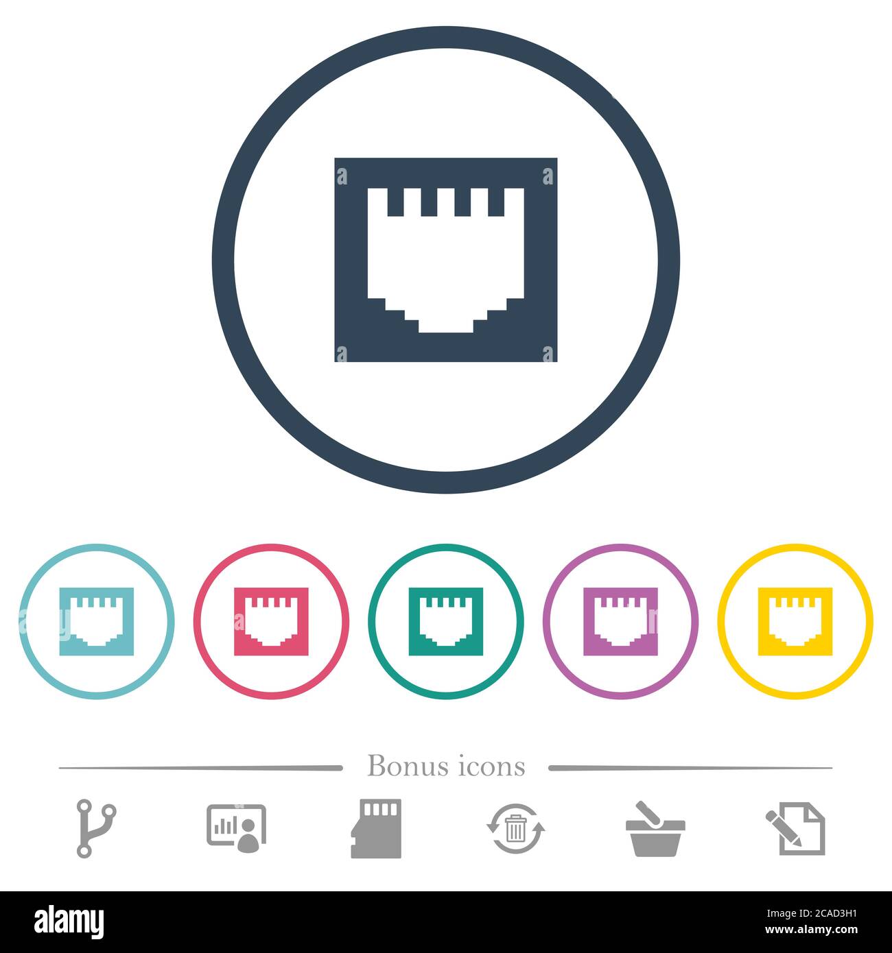 Ethernet connector flat color icons in round outlines. 6 bonus icons ...