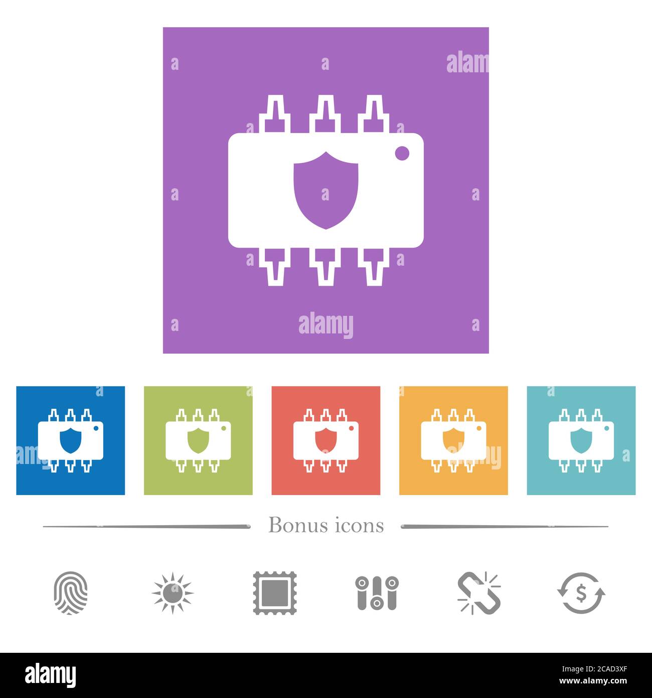 Hardware protection flat white icons in square backgrounds. 6 bonus ...