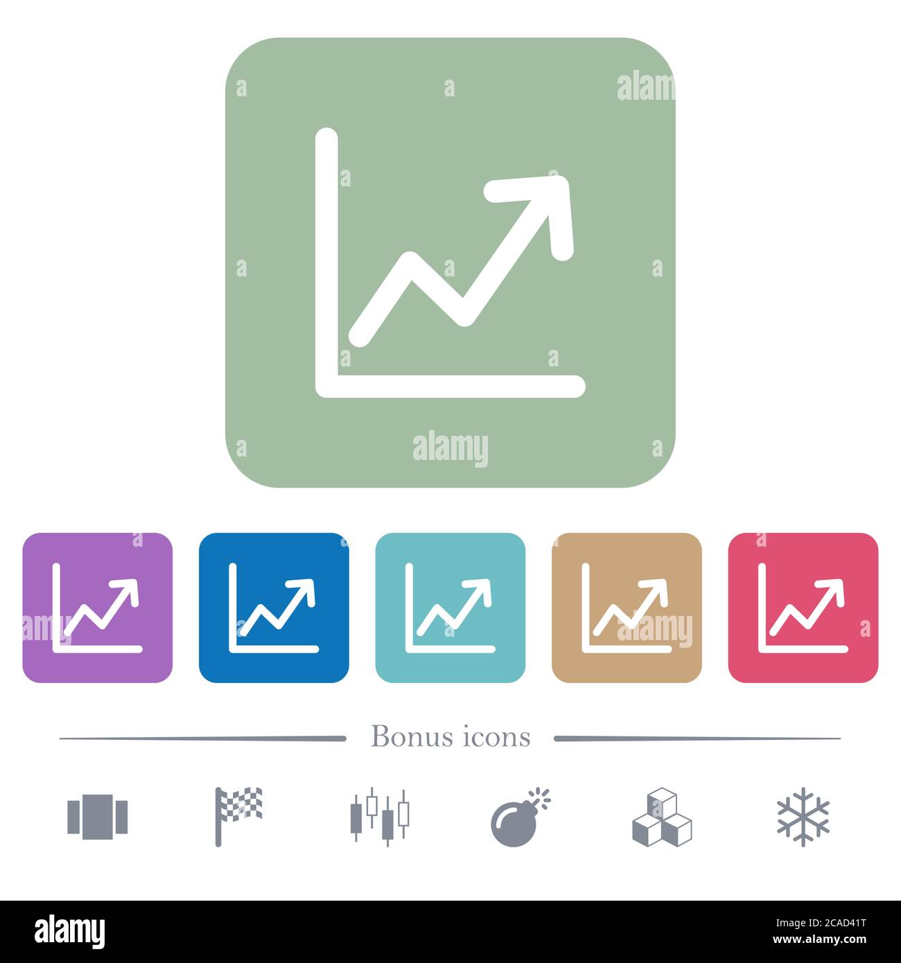 Line graph white flat icons on color rounded square backgrounds. 6 ...