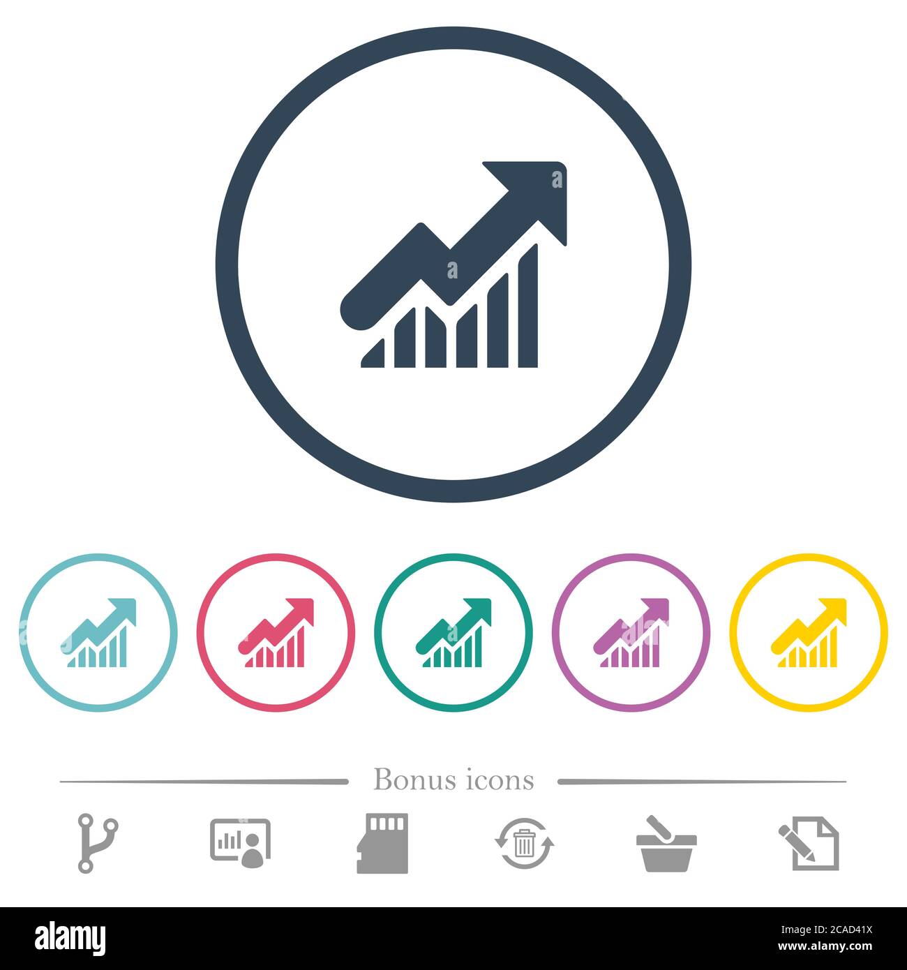 Rising graph flat color icons in round outlines. 6 bonus icons included ...