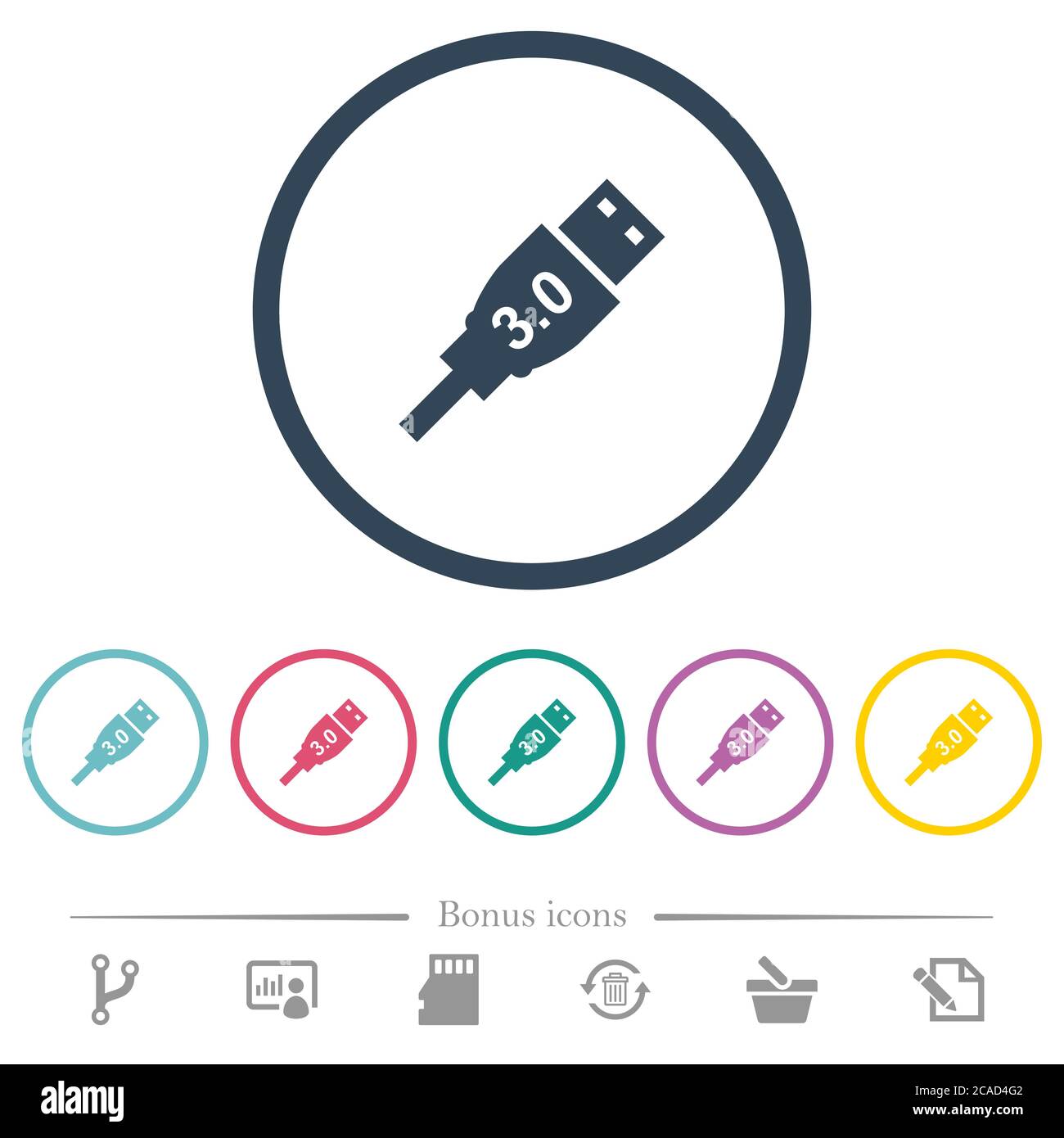 High speed USB flat color icons in round outlines. 6 bonus icons ...