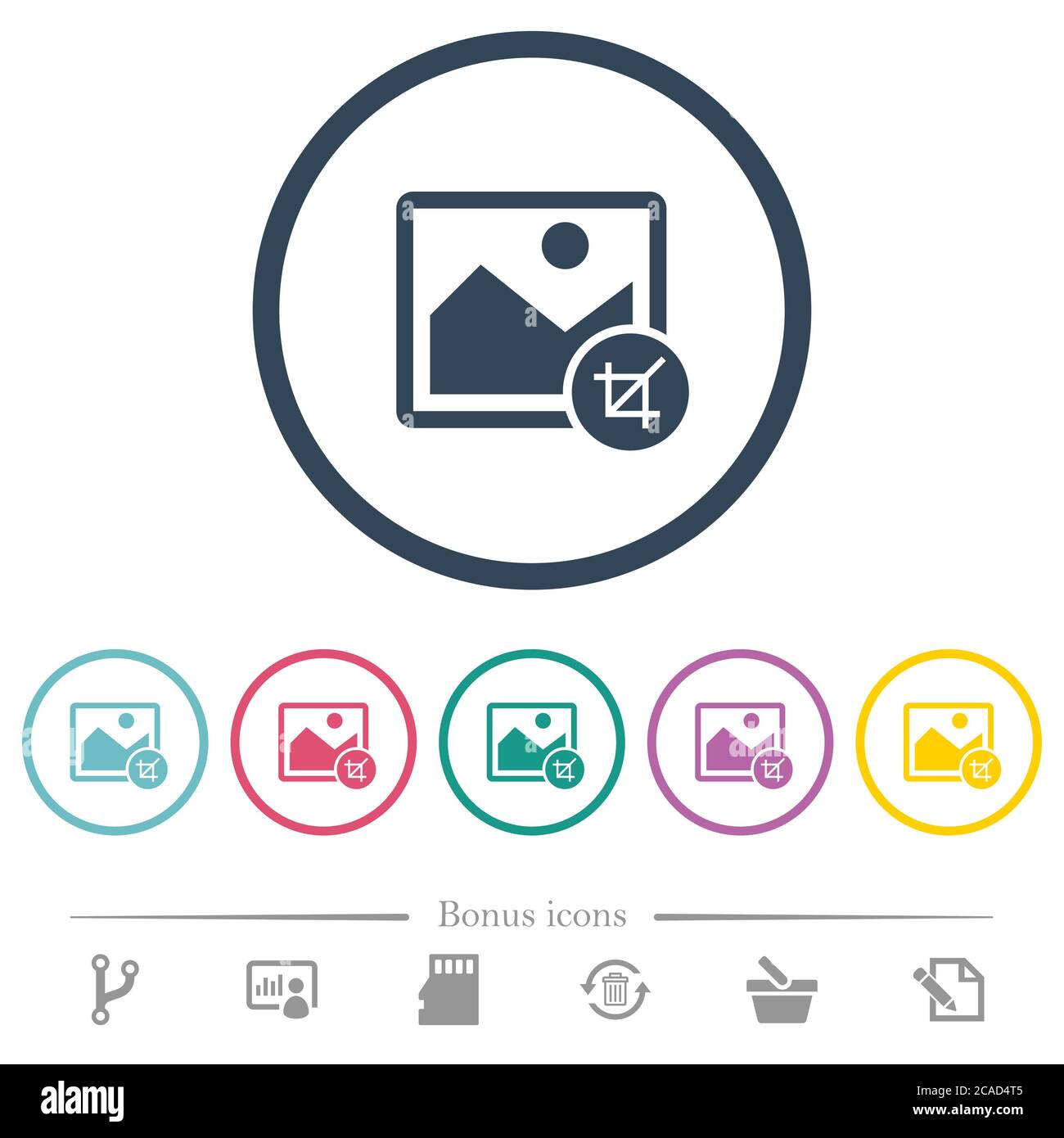 Crop image flat color icons in round outlines. 6 bonus icons included ...