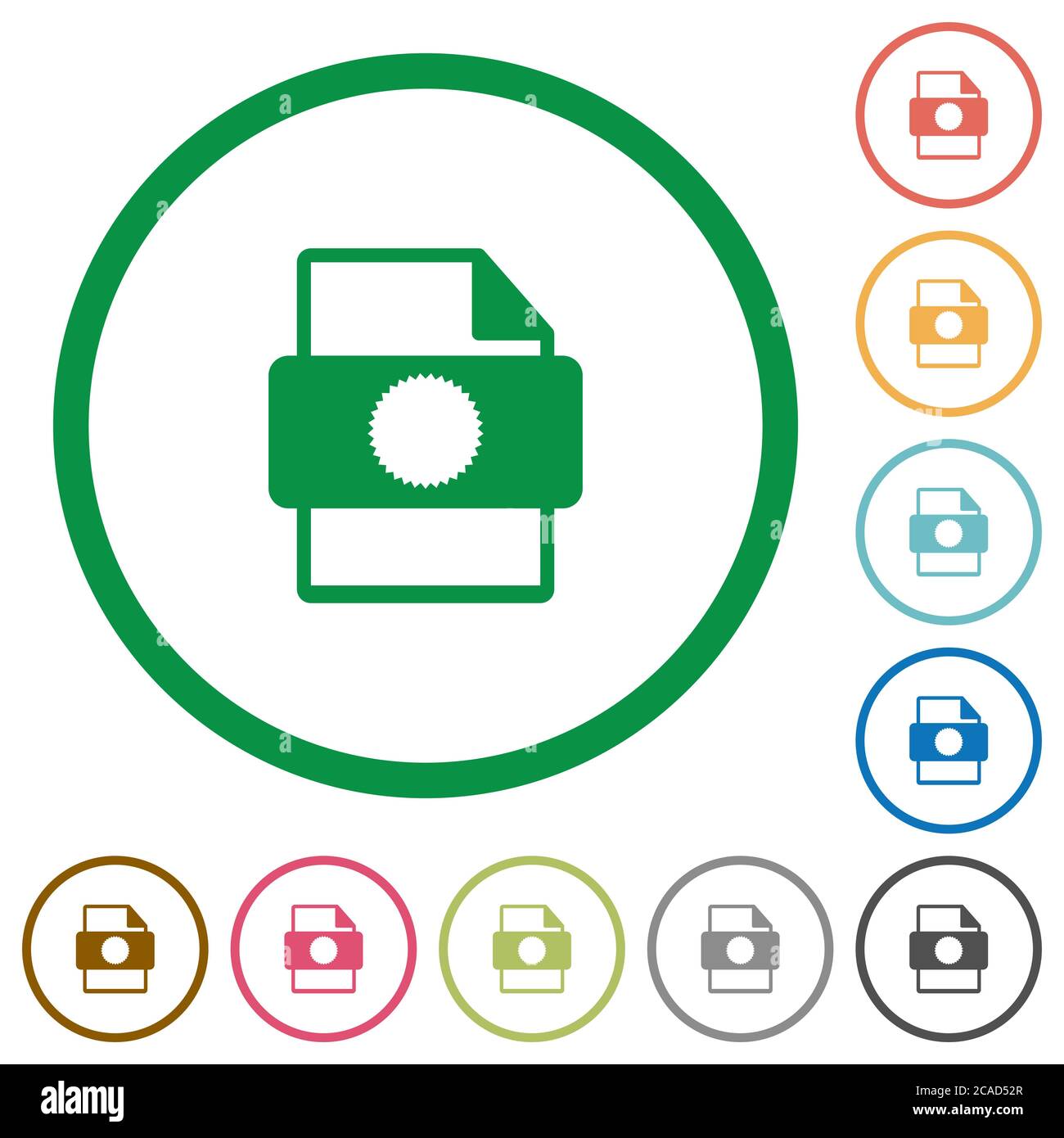 Certificate file flat color icons in round outlines on white background ...