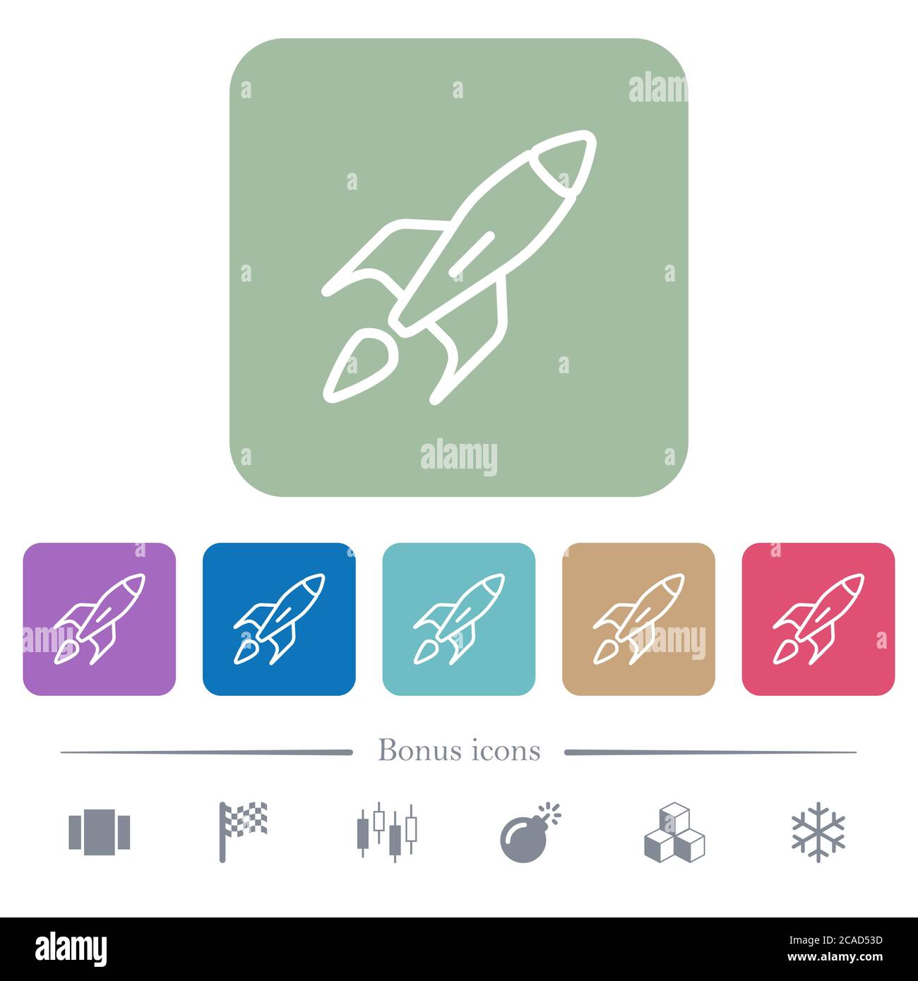 Launched rocket white flat icons on color rounded square backgrounds. 6 ...
