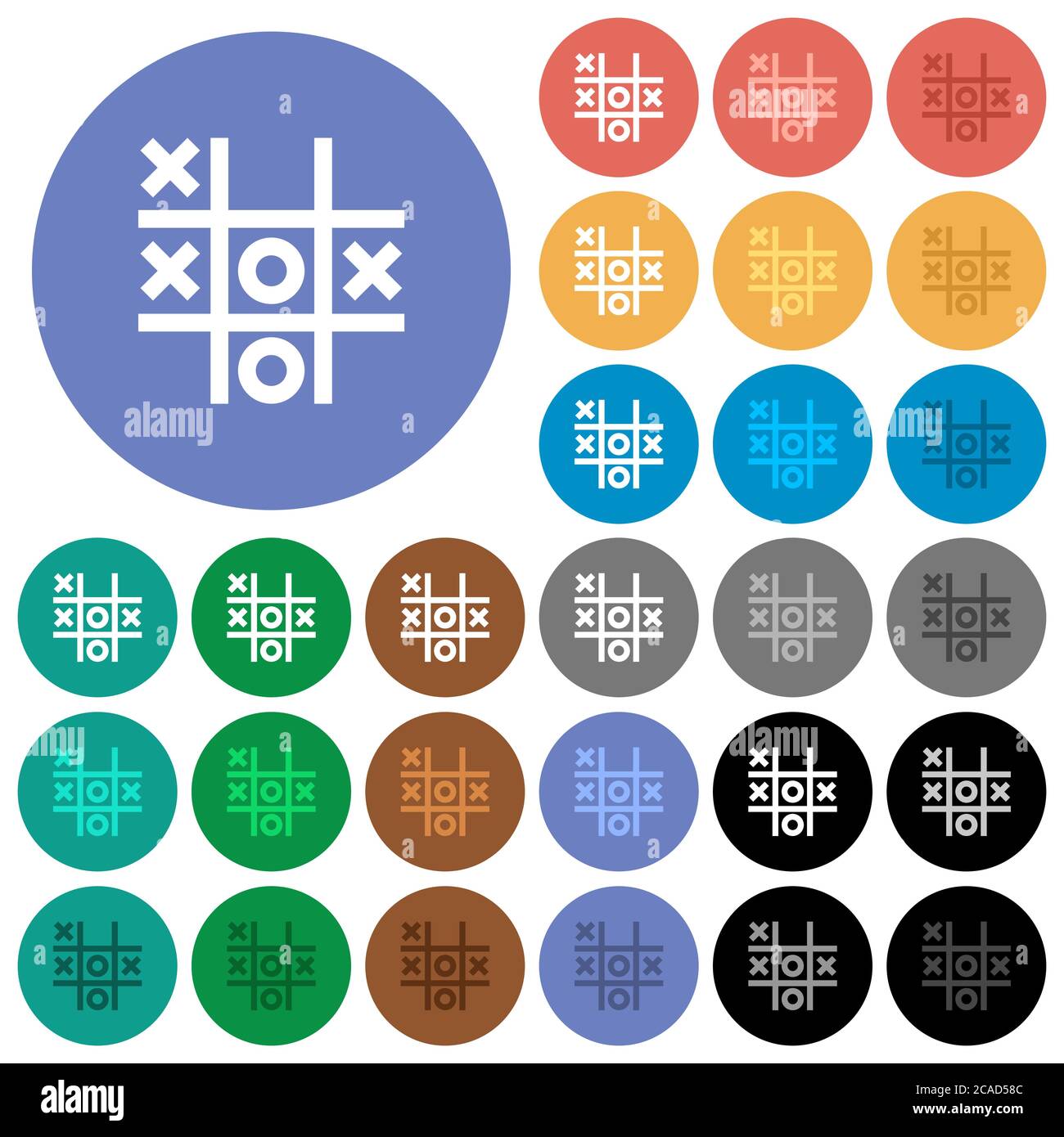 Tic tac toe game multi colored flat icons on round backgrounds ...
