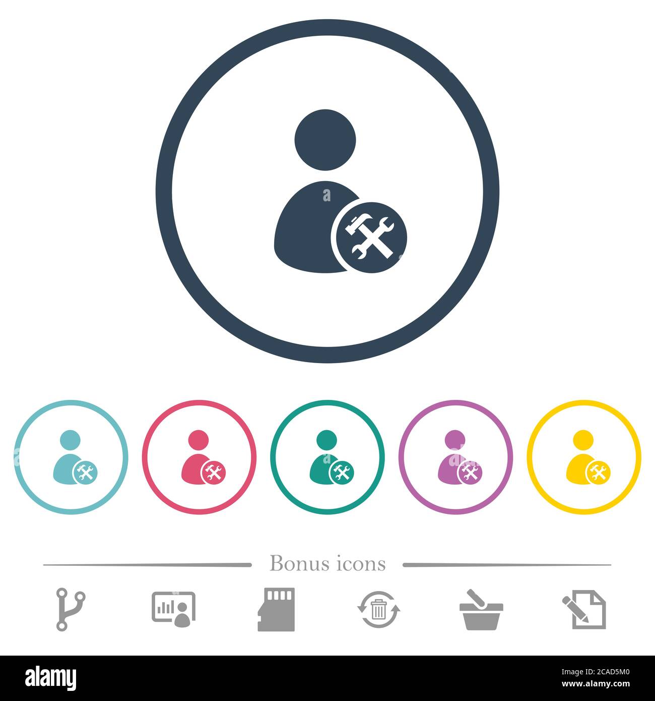 User account tools flat color icons in round outlines. 6 bonus icons ...