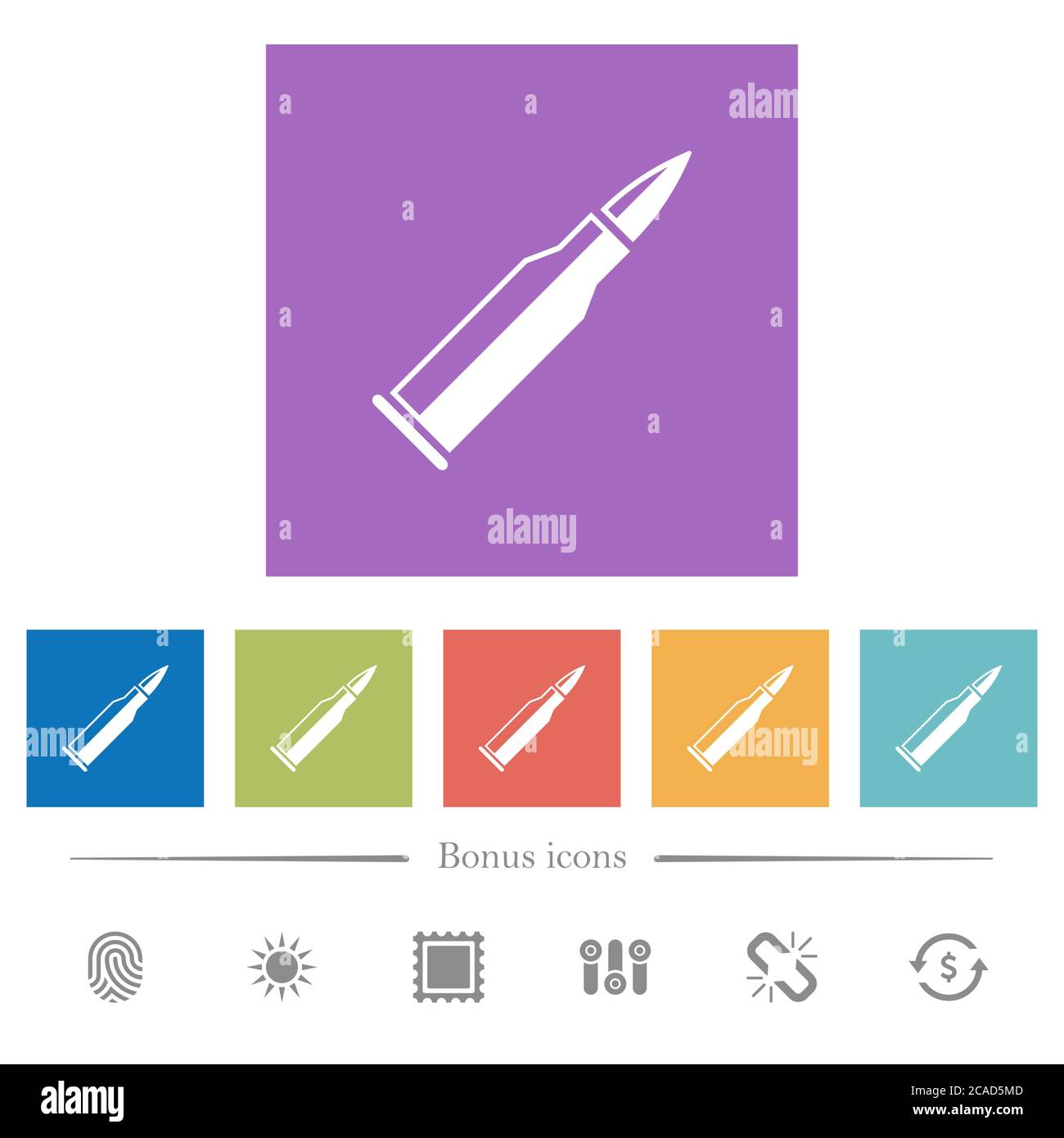 Bullet rifle ammo with gloss flat white icons in square backgrounds. 6 ...
