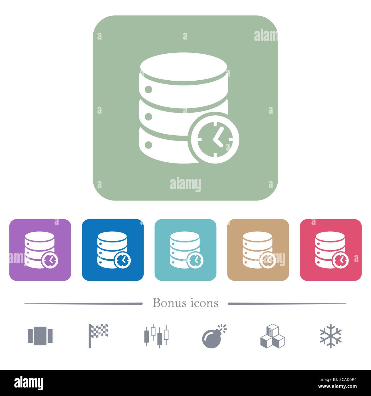 Database timed events white flat icons on color rounded square ...