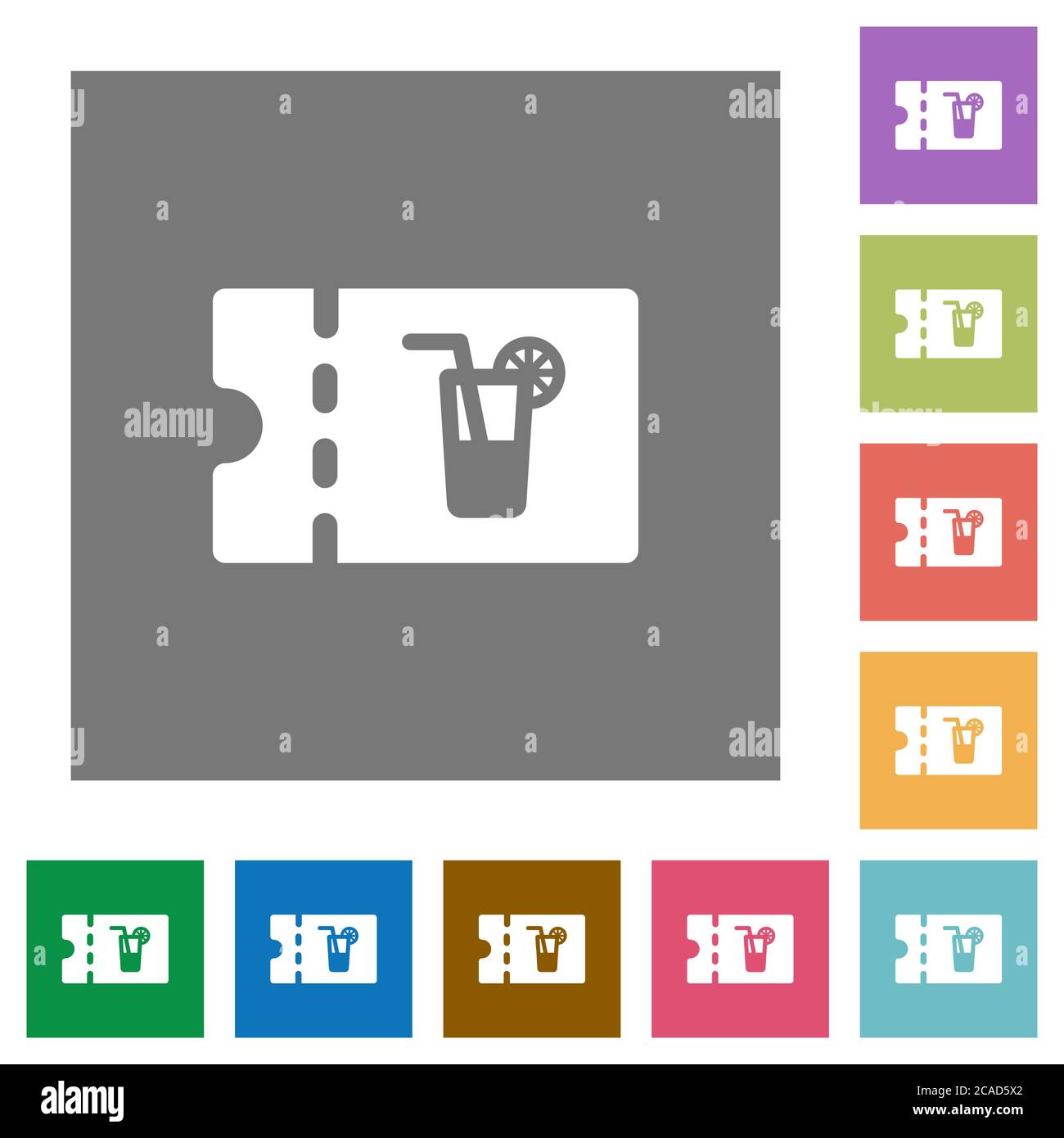 cocktail bar discount coupon flat icons on simple color square ...