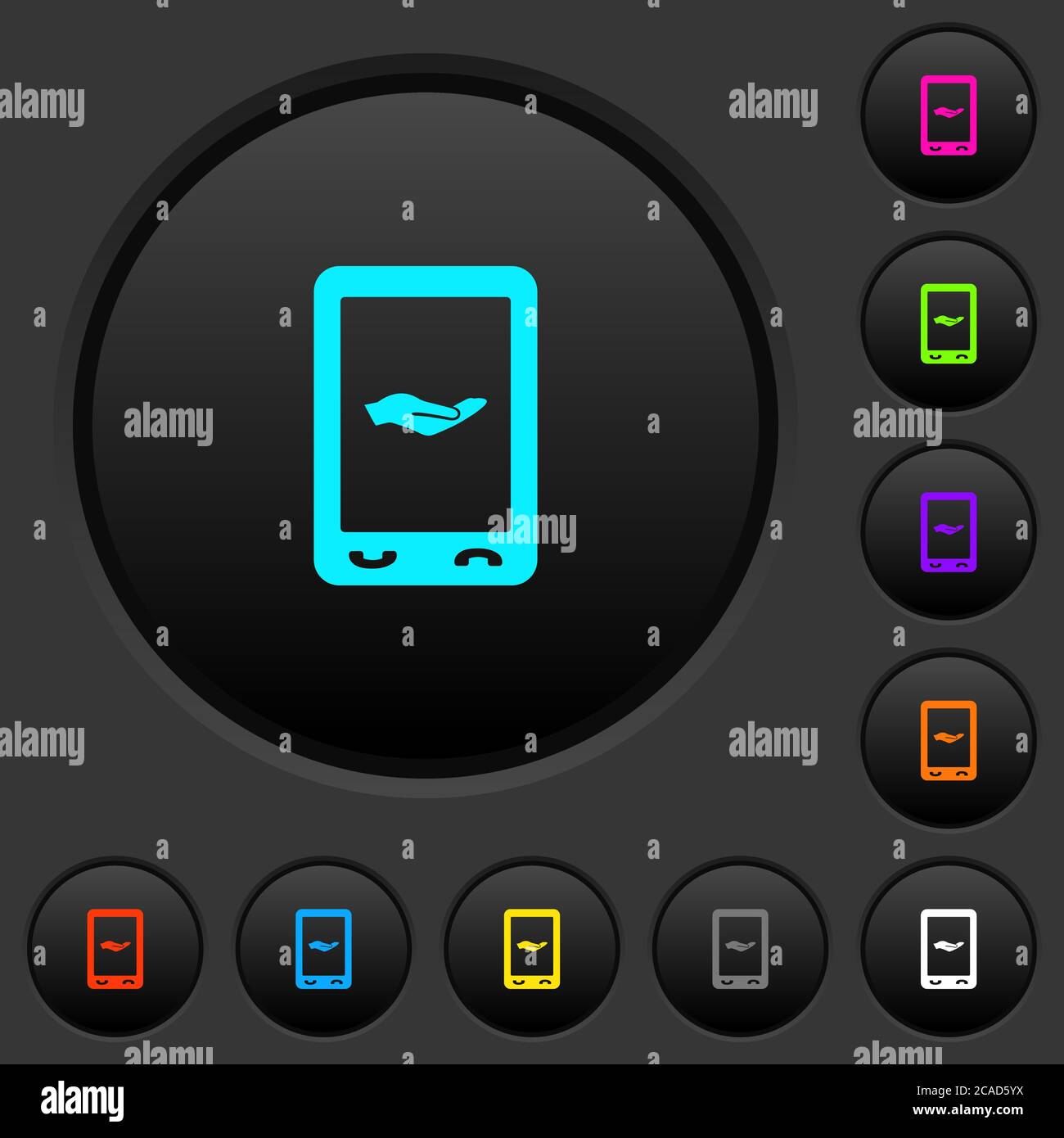 Mobile services dark push buttons with vivid color icons on dark grey ...