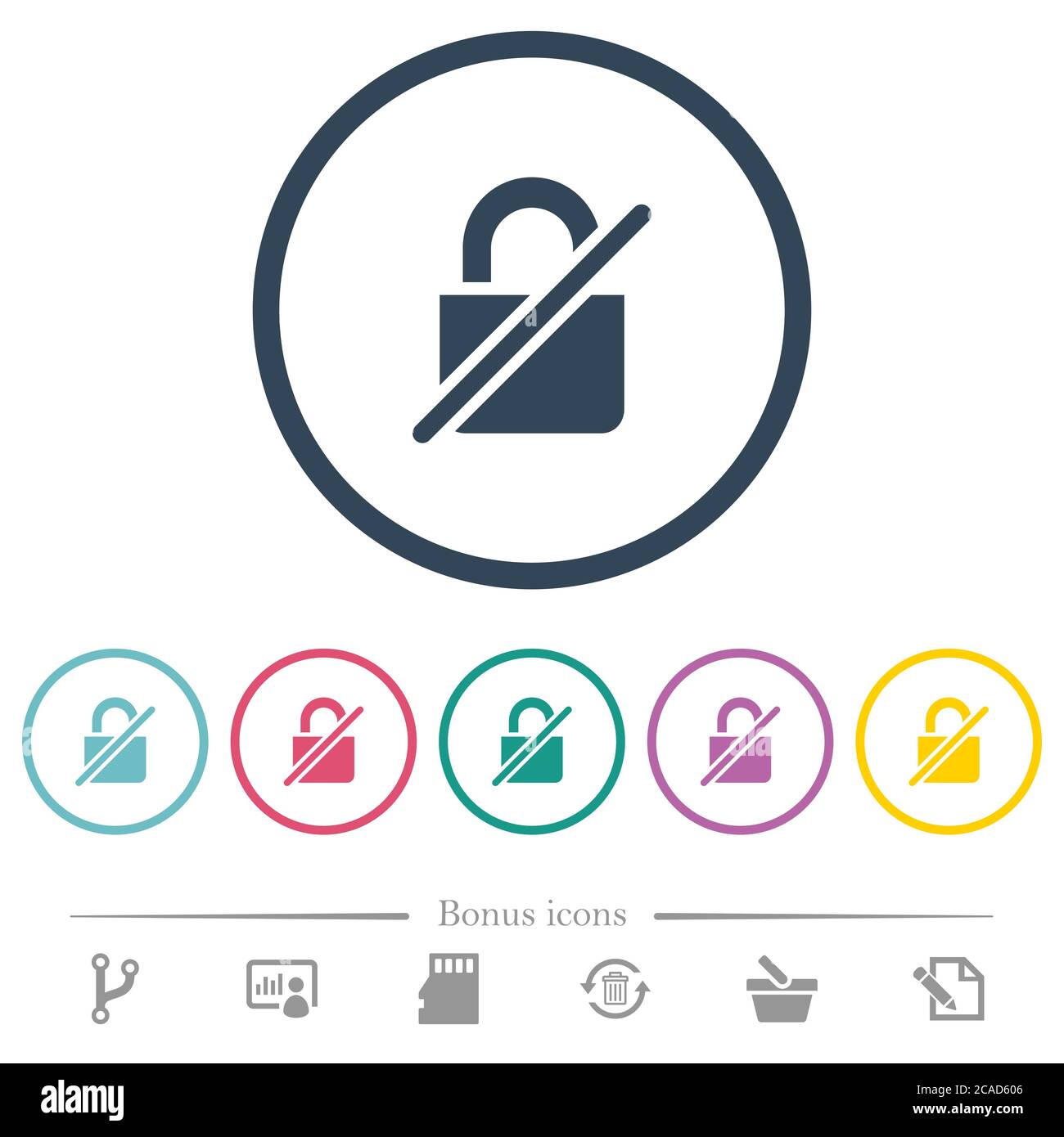 Unprotected flat color icons in round outlines. 6 bonus icons included ...