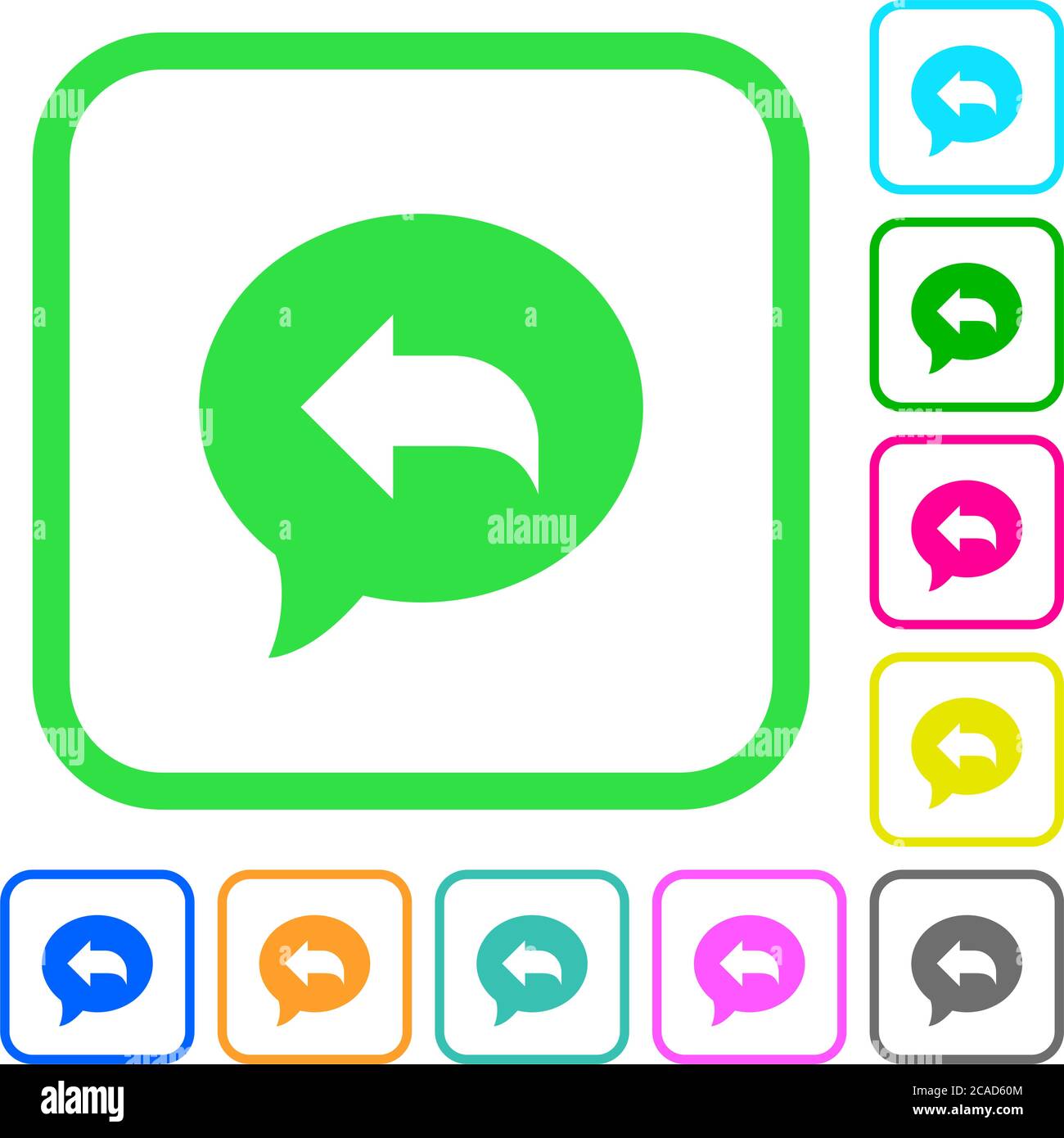 Reply message vivid colored flat icons in curved borders on white ...