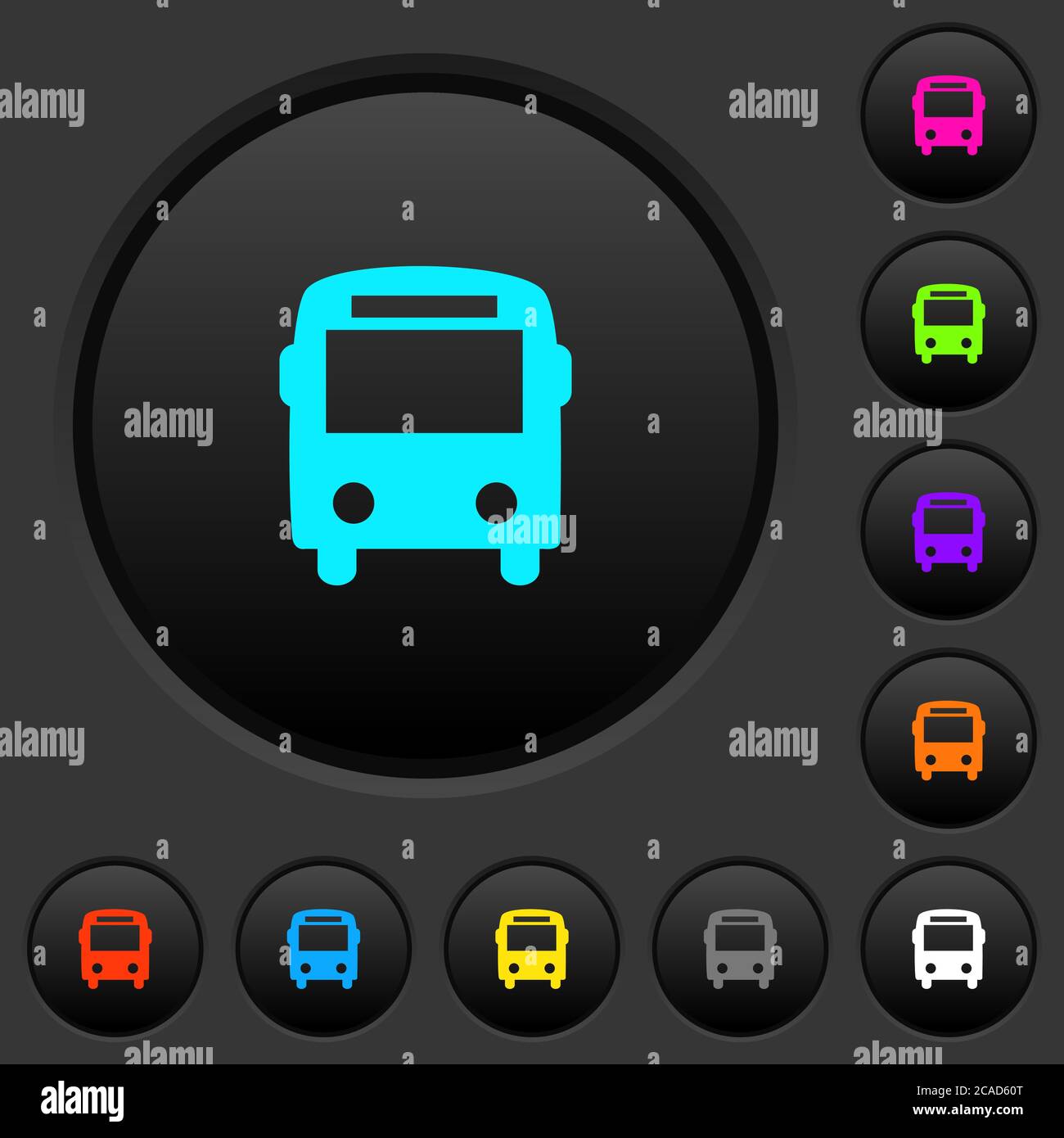 Bus dark push buttons with vivid color icons on dark grey background ...
