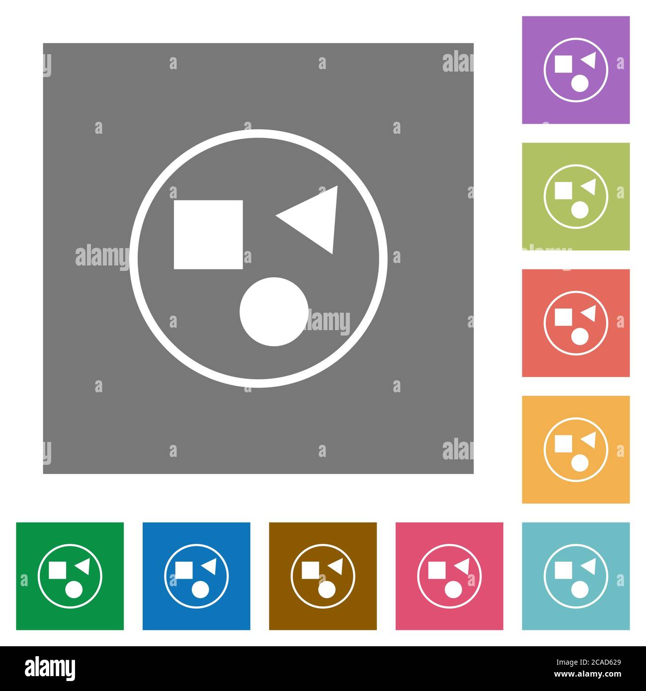 Grouping elements flat icons on simple color square backgrounds Stock ...