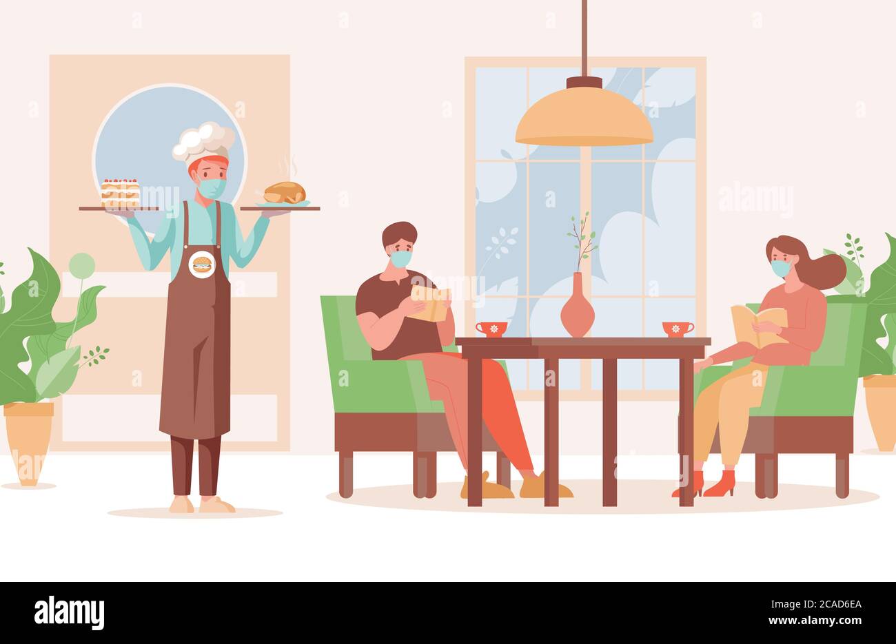 Woman read menu restaurant Stock Vector Images - Alamy