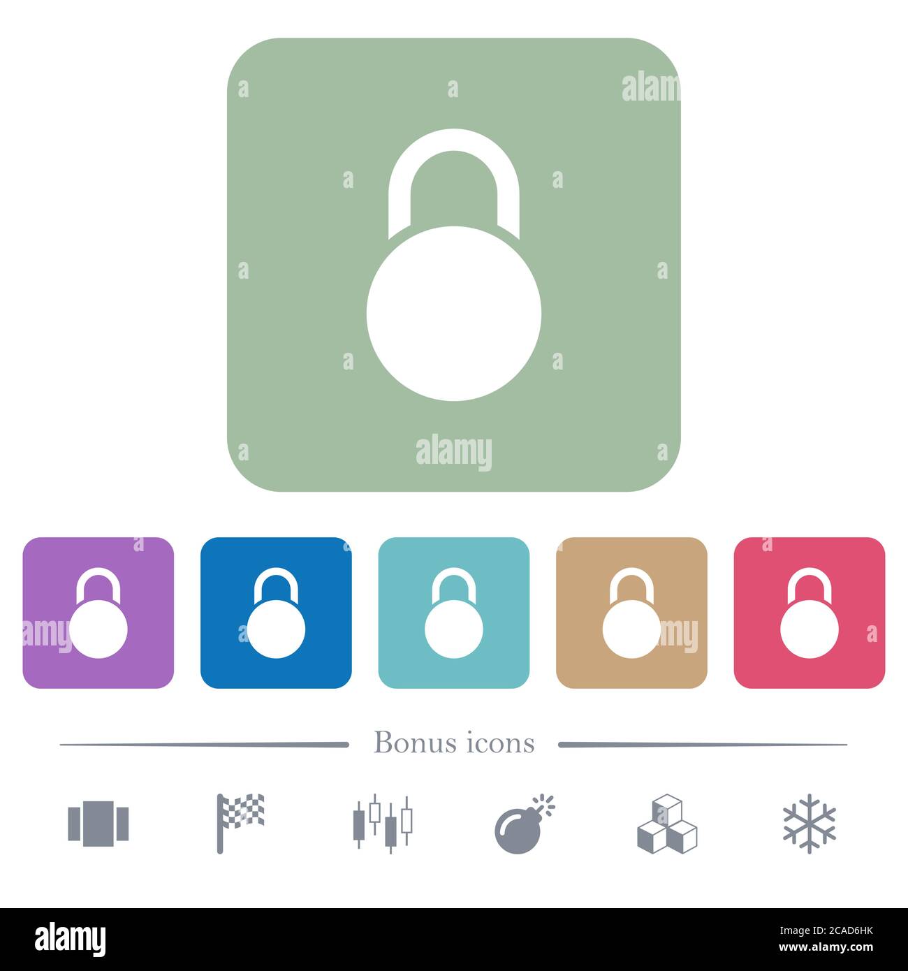 Locked round padlock white flat icons on color rounded square ...