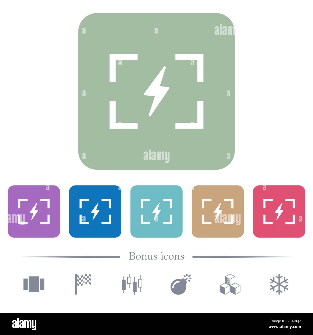 Camera flash mode white flat icons on color rounded square backgrounds ...