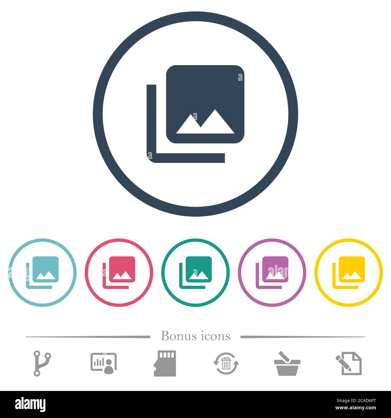 Photo library flat color icons in round outlines. 6 bonus icons ...