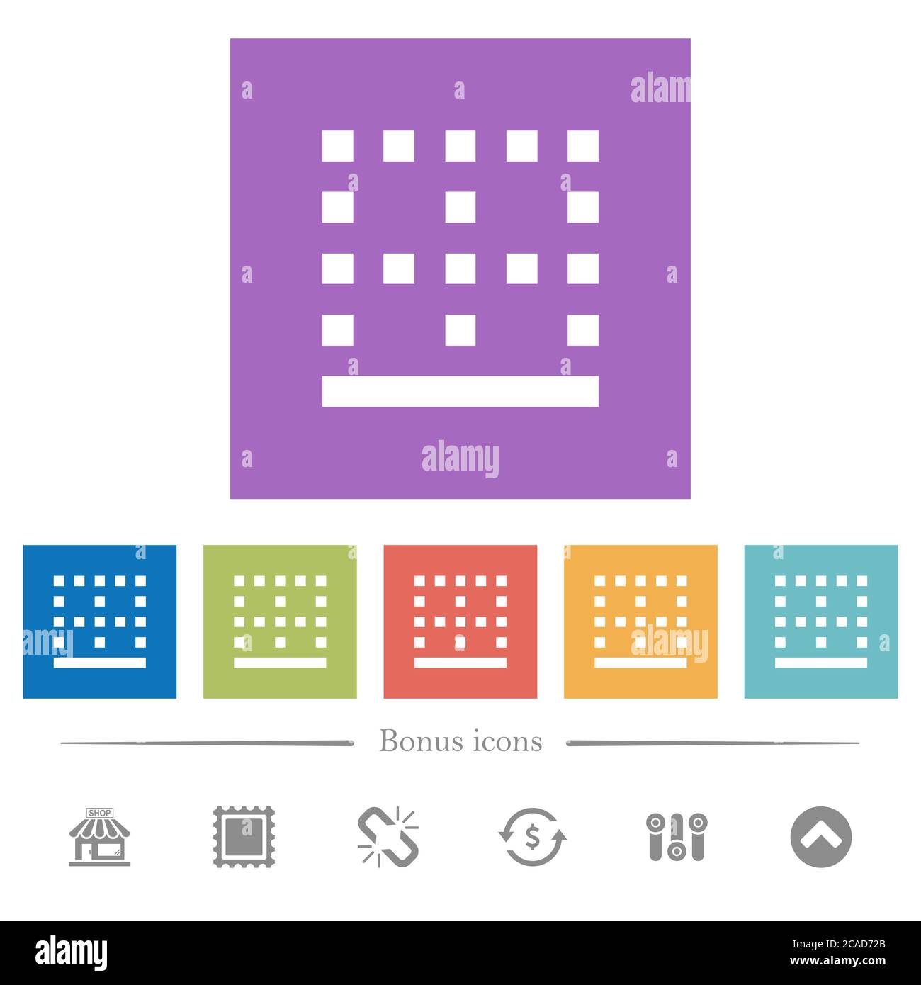 Bottom border flat white icons in square backgrounds. 6 bonus icons ...