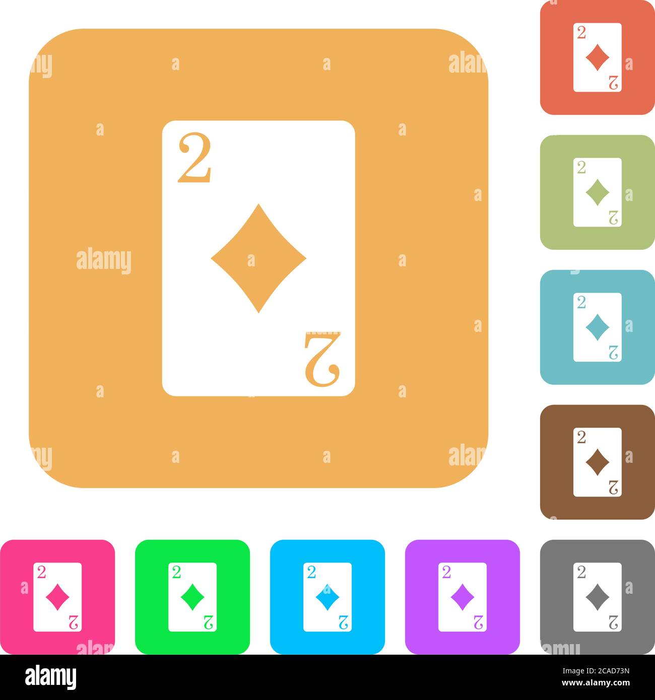 Two of diamonds card flat icons on rounded square vivid color ...