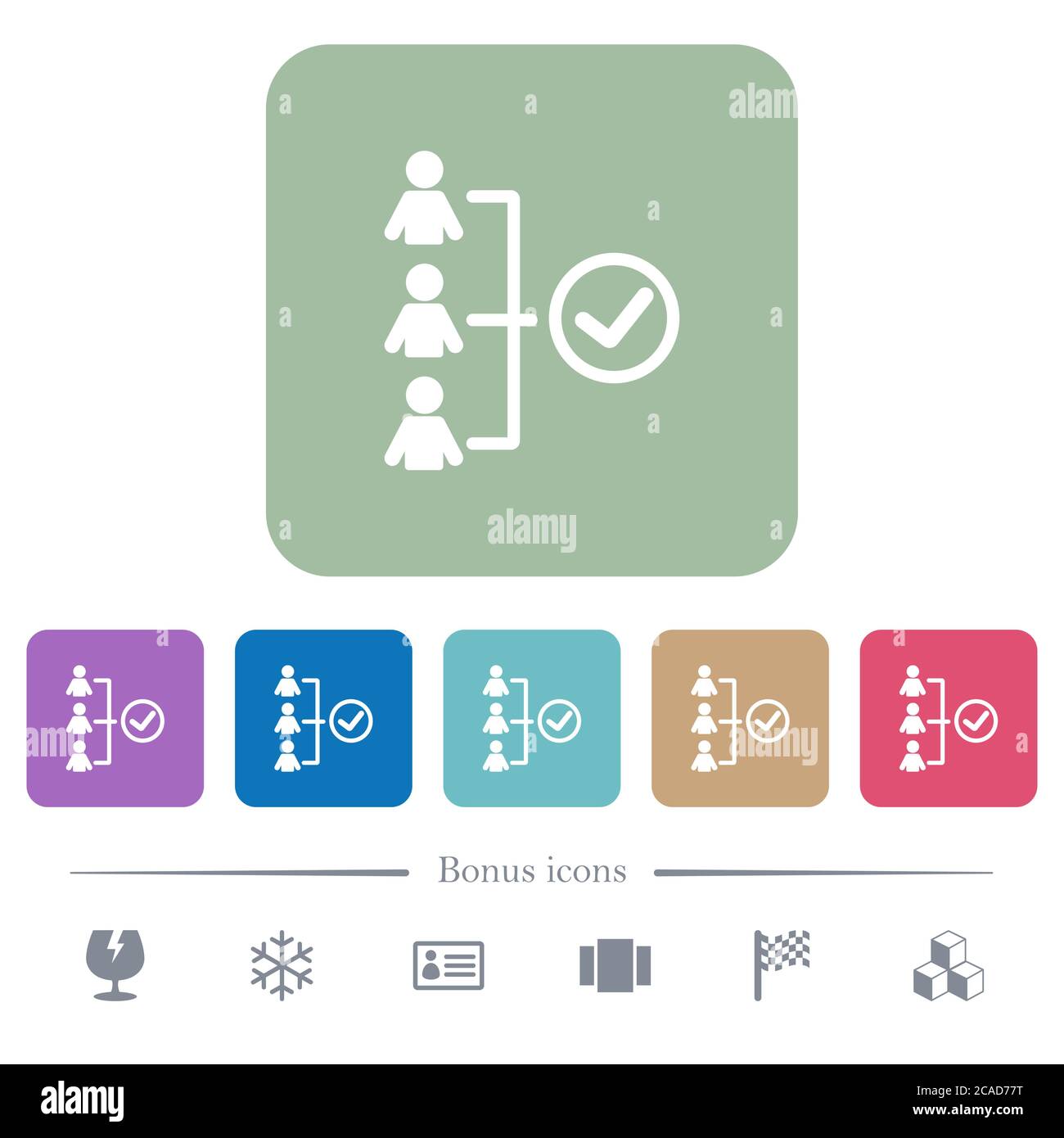 Successful teamwork white flat icons on color rounded square ...
