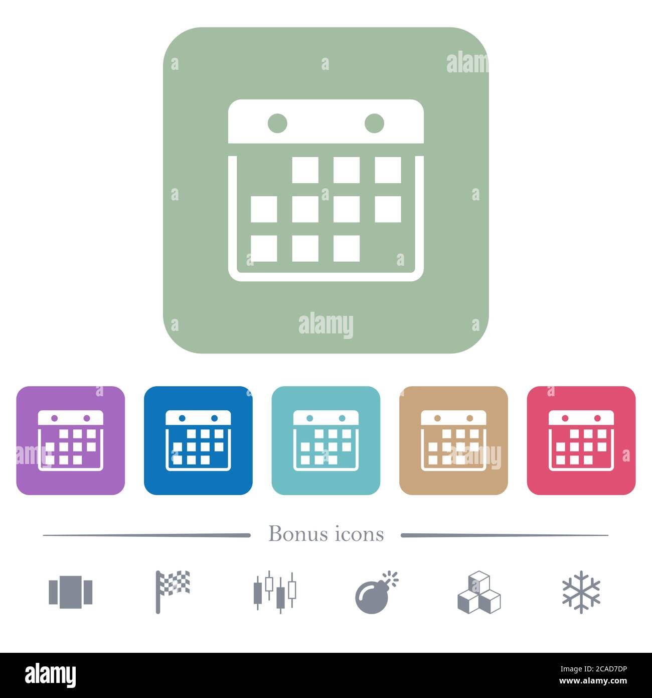 Hanging calendar white flat icons on color rounded square backgrounds ...