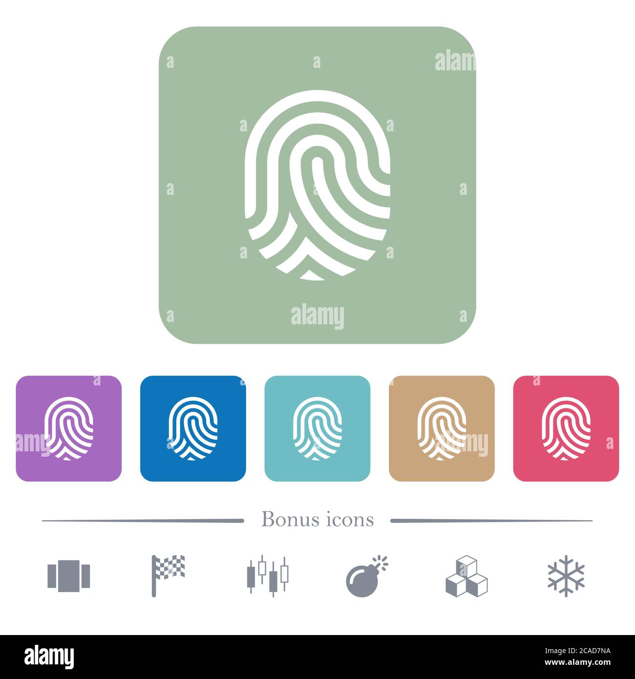Fingerprint white flat icons on color rounded square backgrounds. 6 ...
