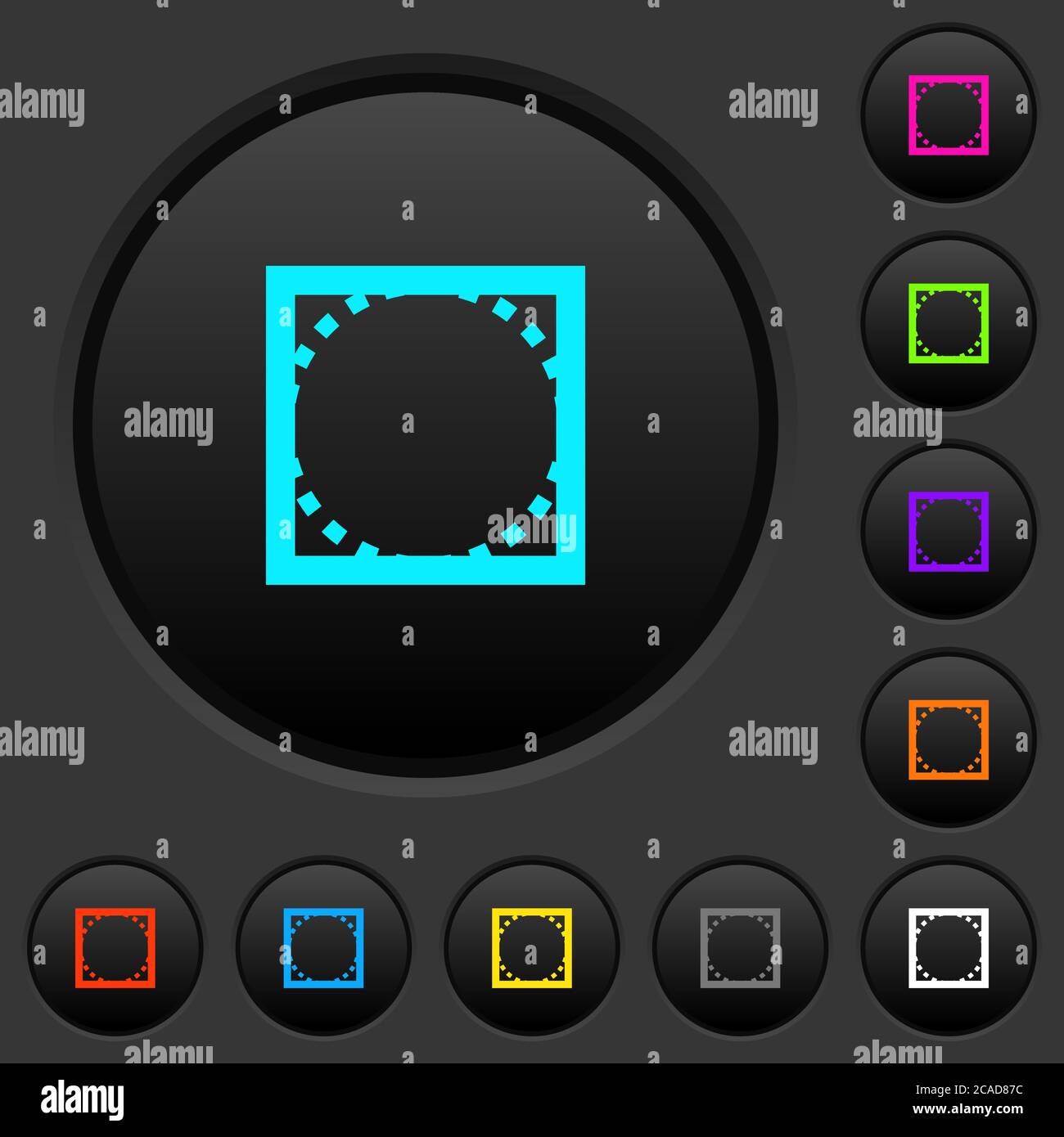 Rounded corner settings dark push buttons with vivid color icons on ...