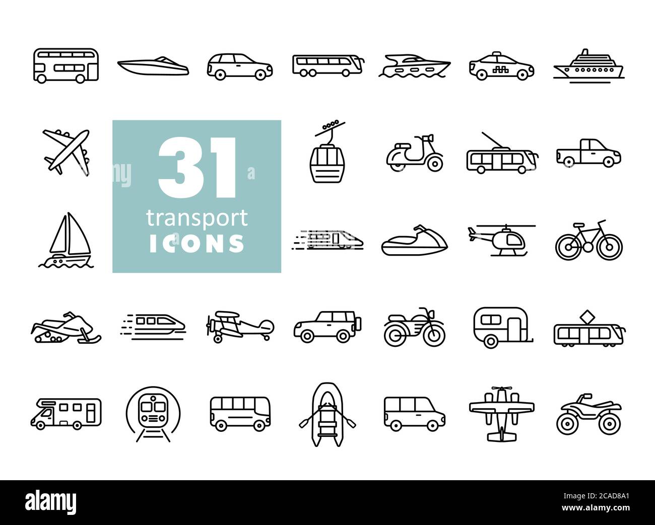Transportation vector flat icon set. Graph symbol for travel and ...