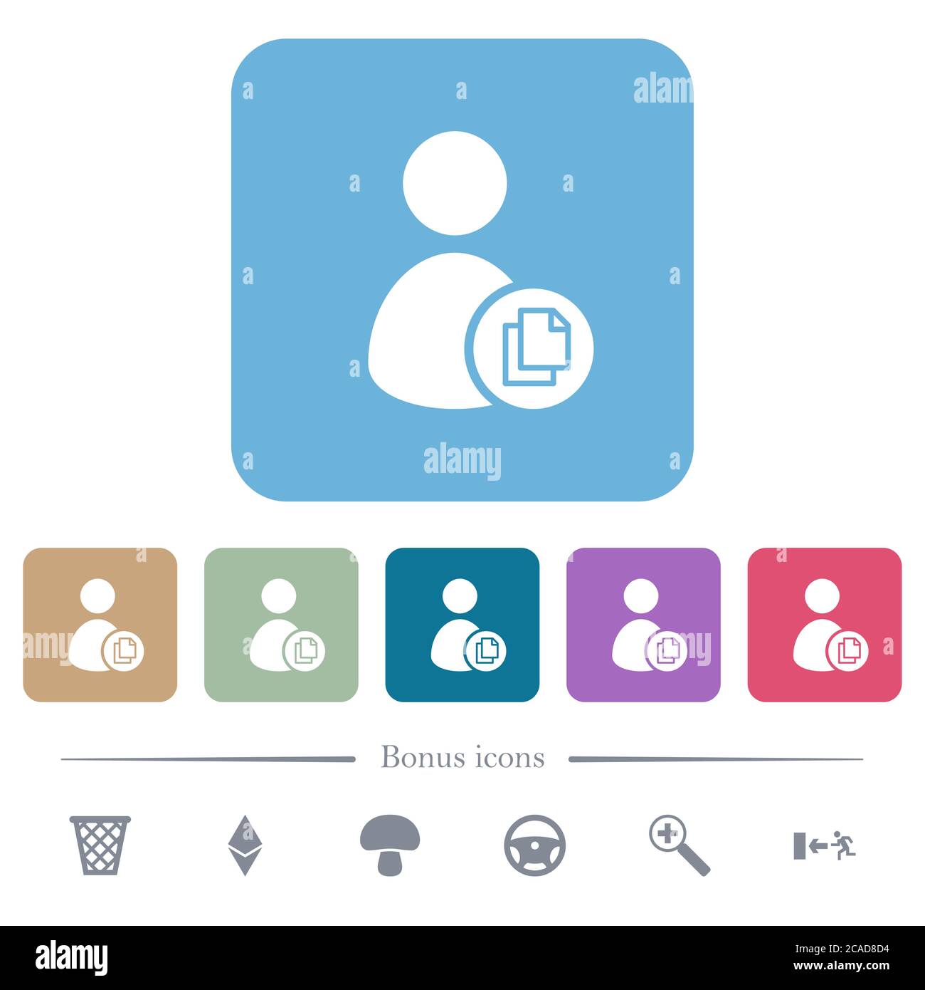 Copy user account white flat icons on color rounded square backgrounds ...