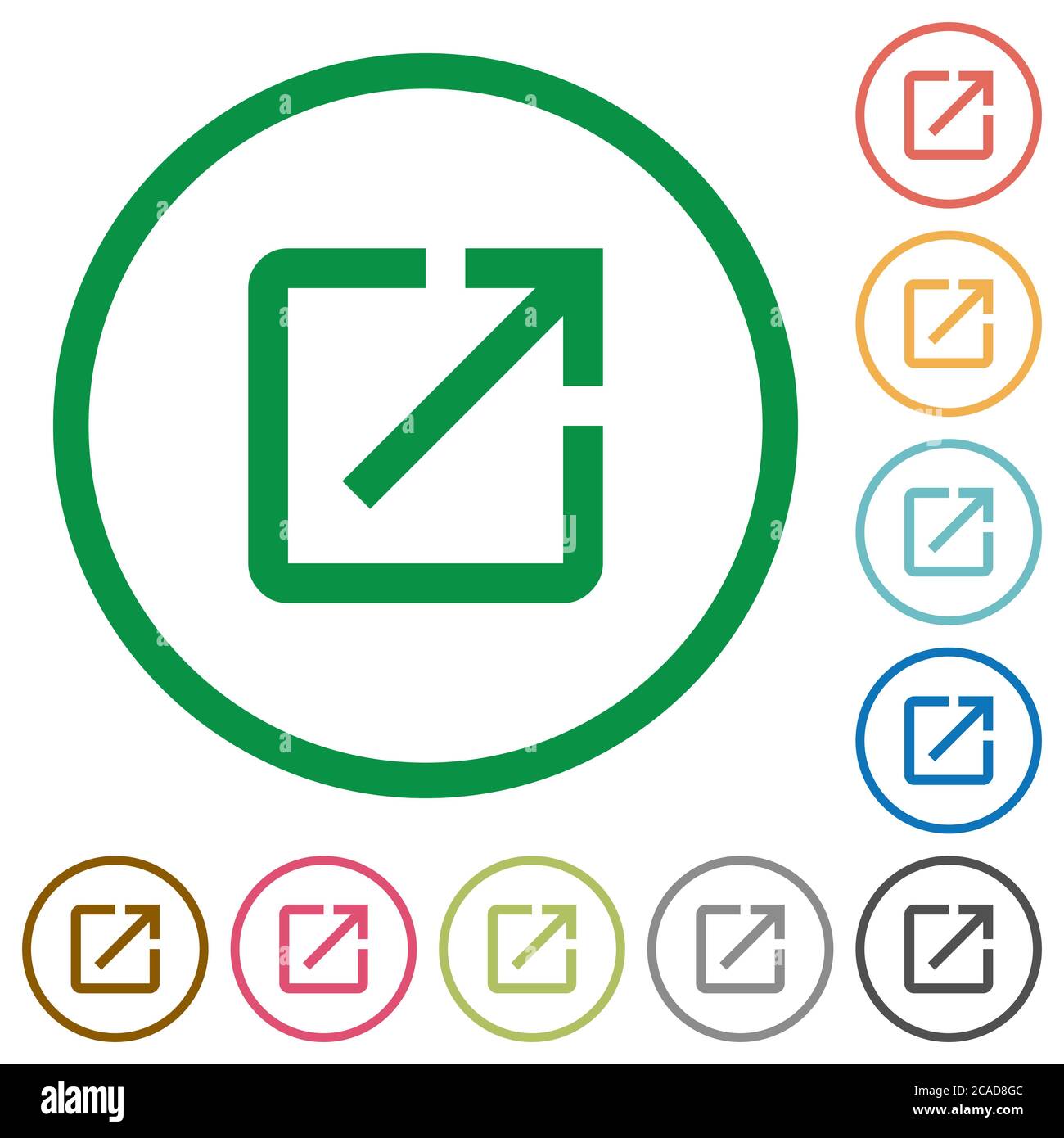 Launch application flat color icons in round outlines on white ...