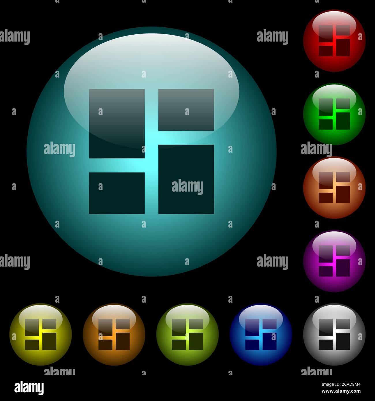 Admin dashboard panels icons in color illuminated spherical glass ...
