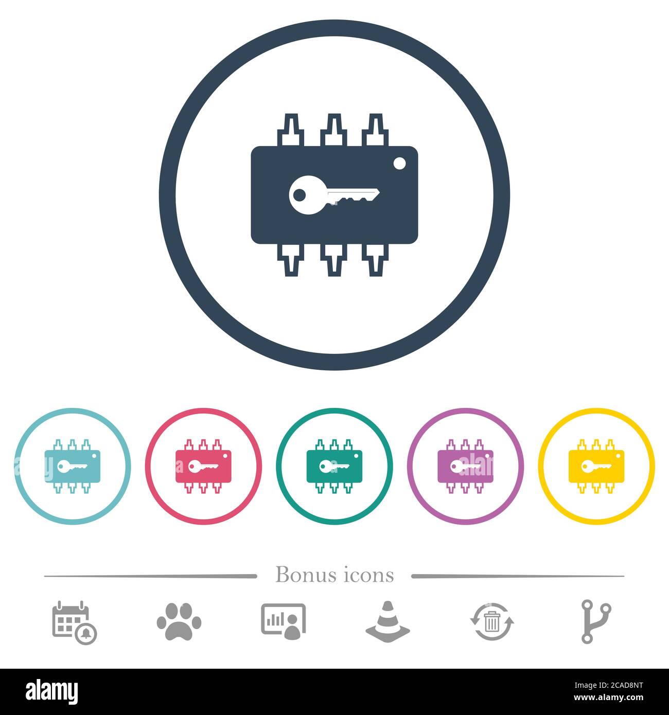 Hardware security flat color icons in round outlines. 6 bonus icons ...
