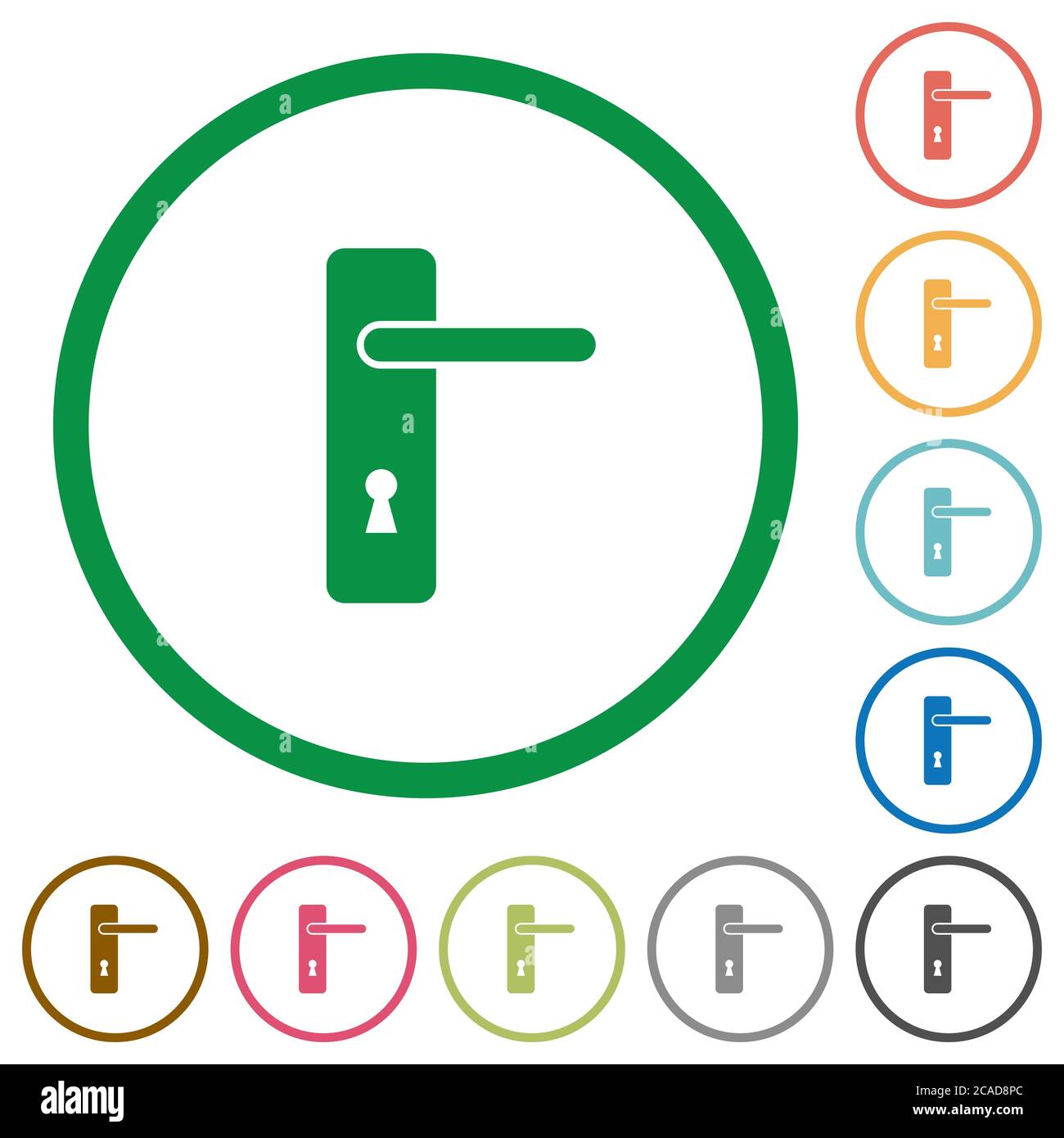 Right handed simple door handle flat color icons in round outlines on ...