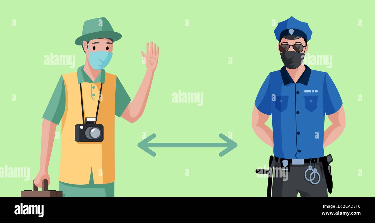 Maintain social distance during quarantine poster template. Traveler or ...