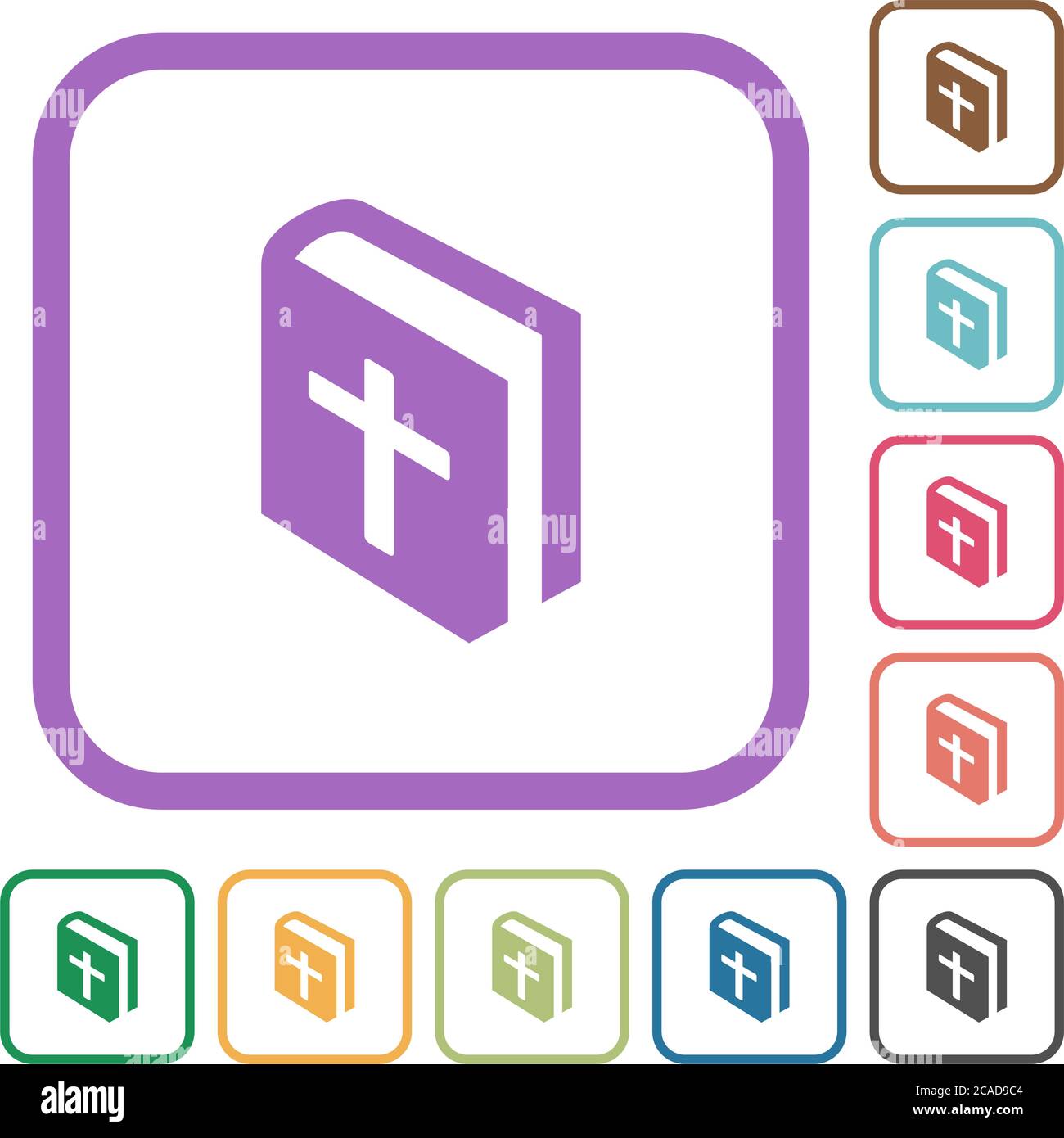 Holy bible simple icons in color rounded square frames on white ...