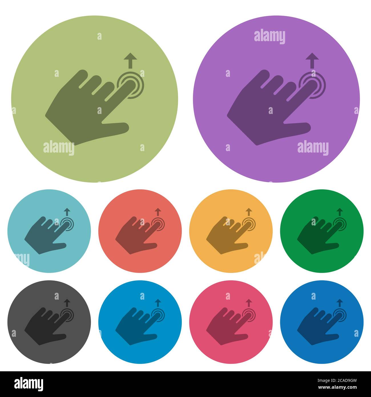 Left handed slide up gesture darker flat icons on color round ...