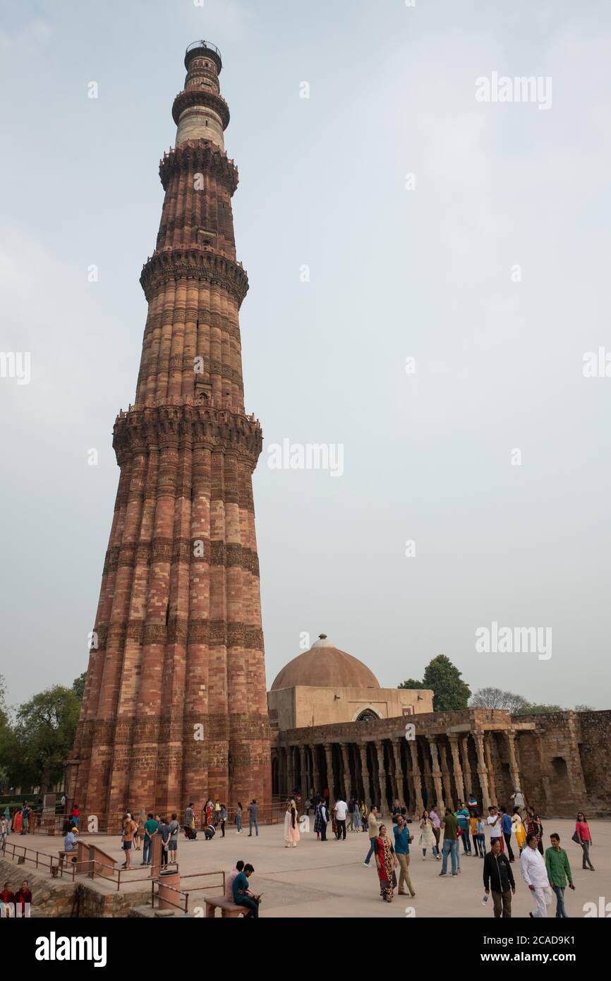 India, Delhi. Qutub Minar, circa 1193, one of earliest known samples of ...