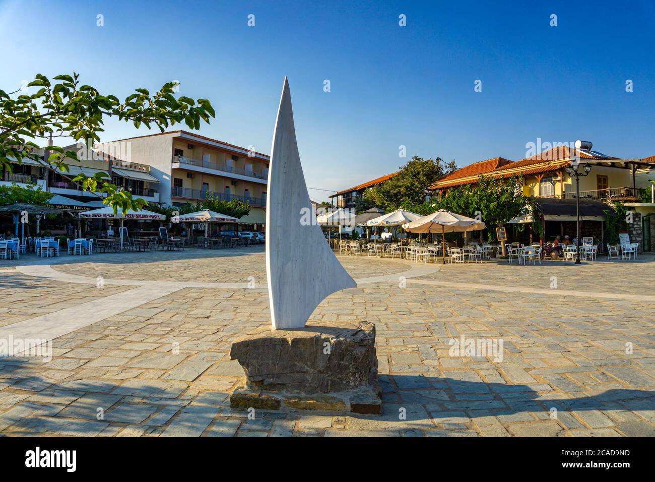 The city square of the coastal town Methoni in Messinia, Greece Stock ...