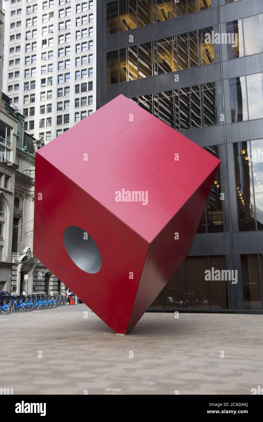 Isamu Noguchi's 28-foot tall piece of public art Red Cube in the plaza ...