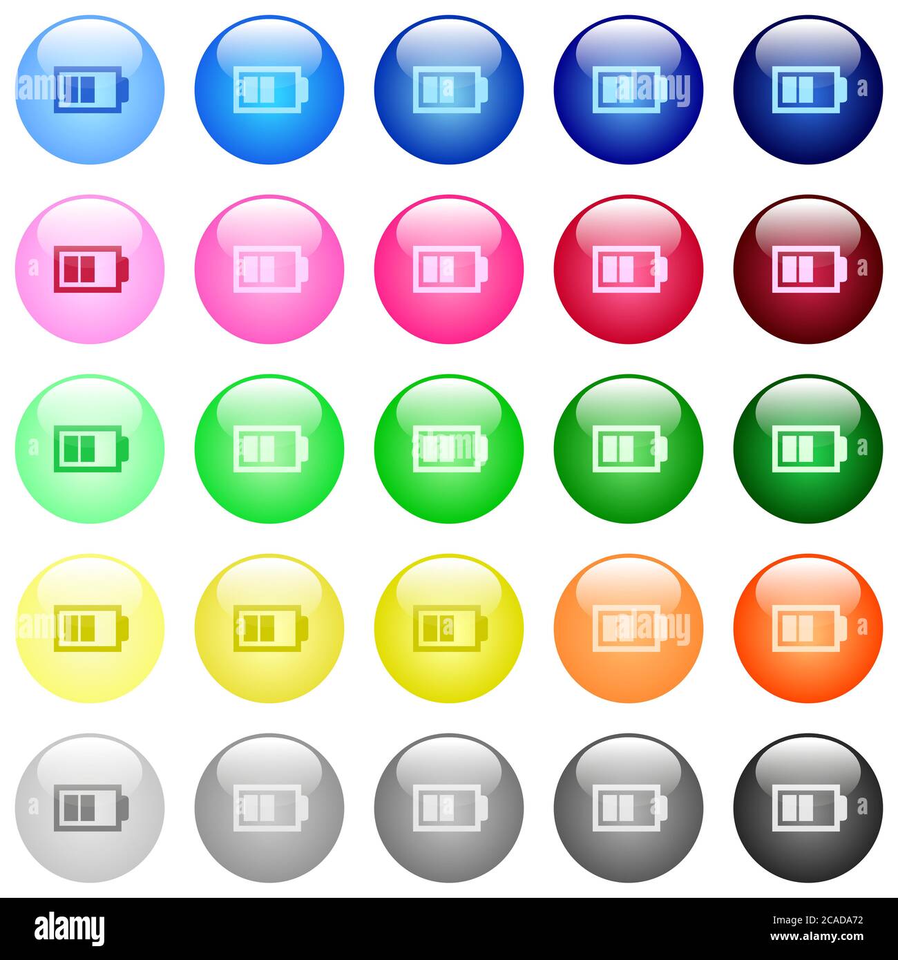 Half battery with two load units icons in set of 25 color glossy ...