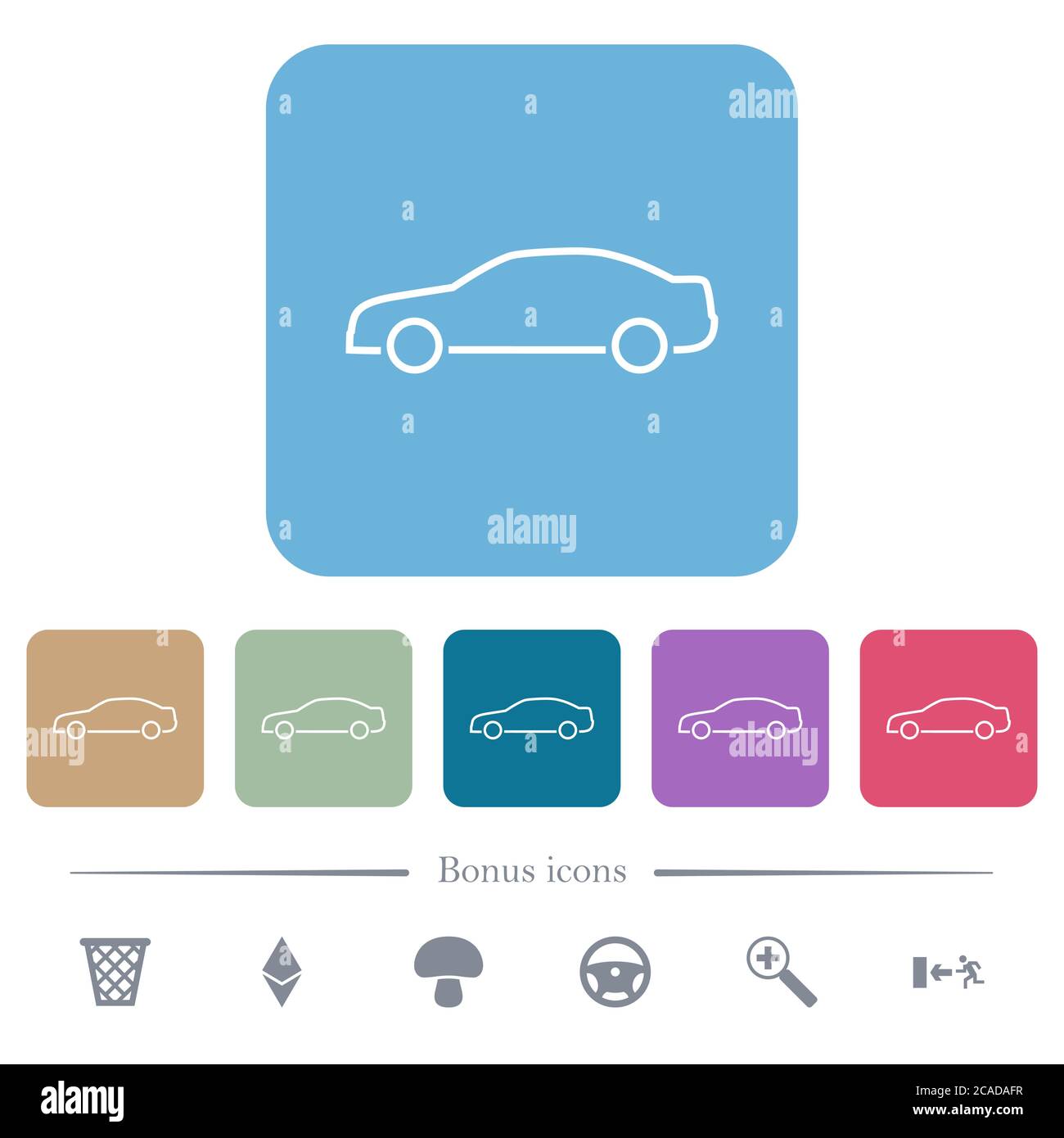 Car contour white flat icons on color rounded square backgrounds. 6 ...