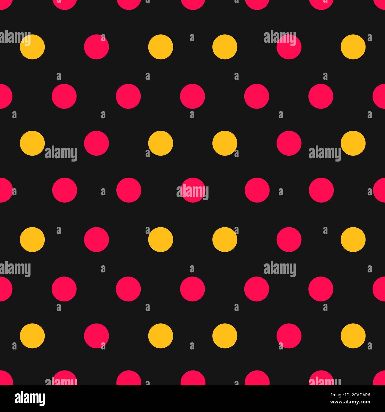 Pink and yellow polka dots on black background seamless pattern. Vector ...