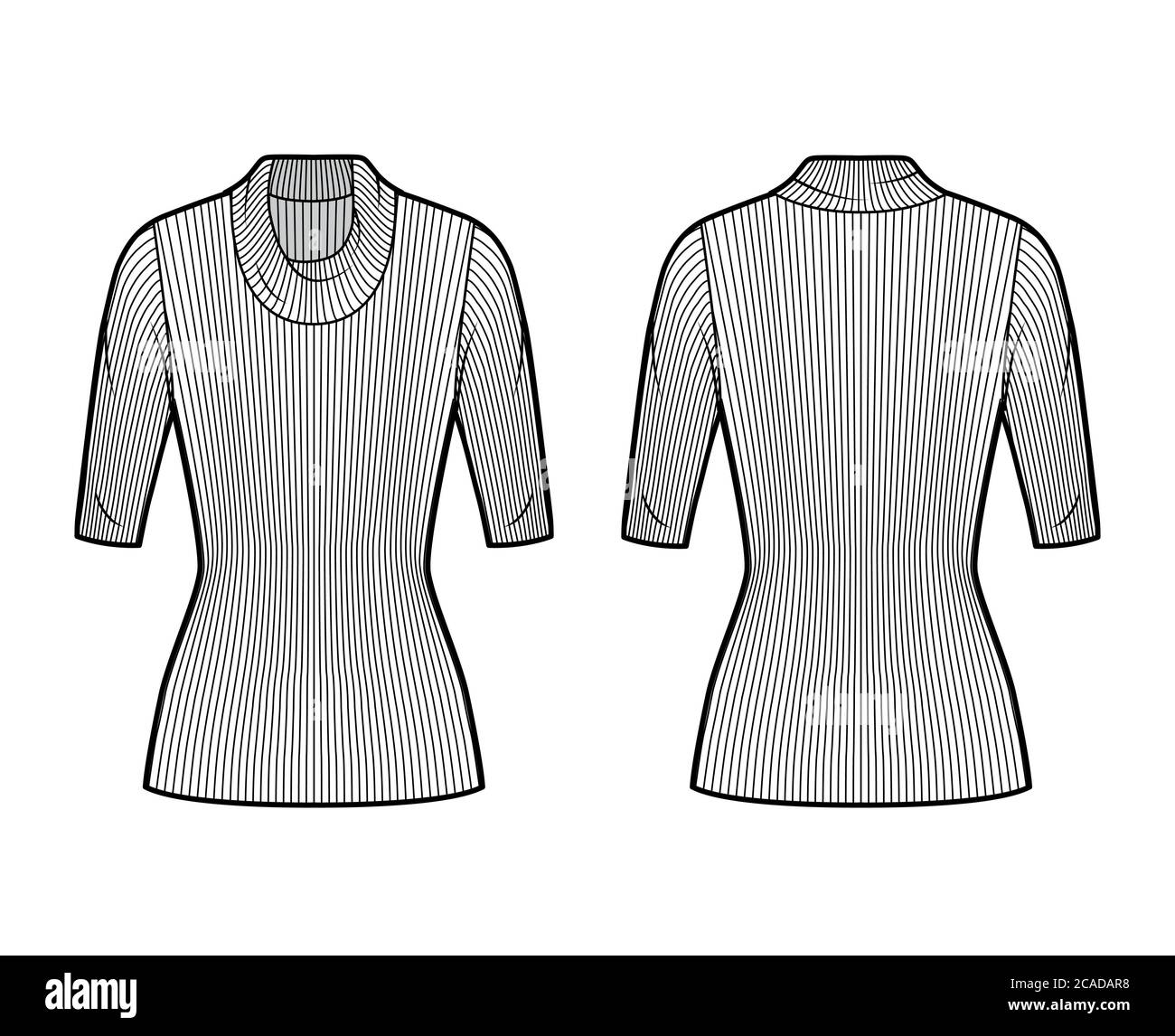 Ribbed cowl turtleneck knit sweater technical fashion illustration with ...