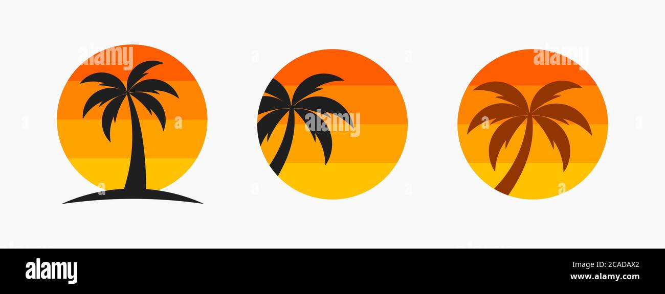 Palm tree and sunset sun symbols. Vector illustration Stock Vector ...