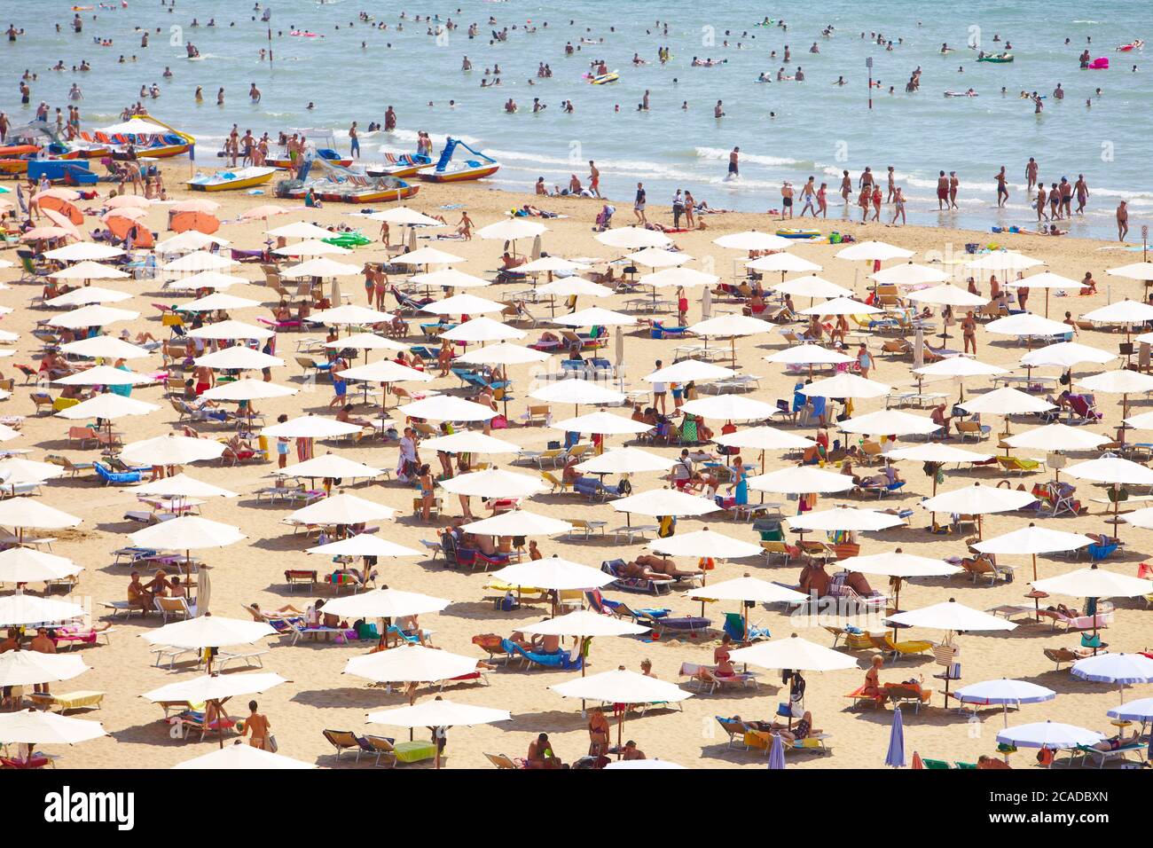 Crowded beach covered with sun umbrellas Stock Photo - Alamy