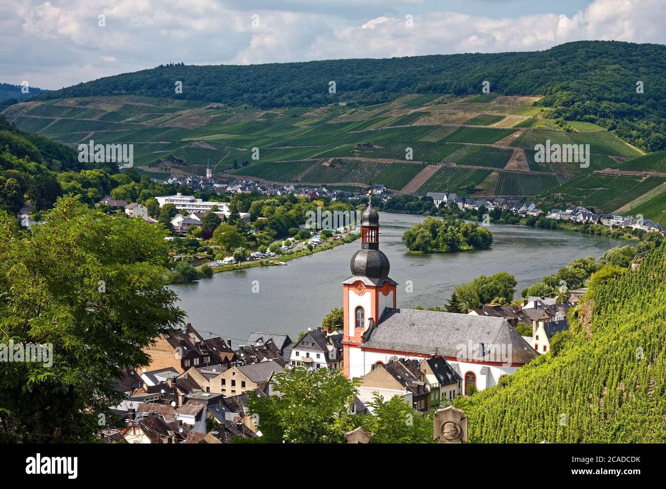 Moselle River Valley; towns on banks; hills; vineyards; aerial view ...